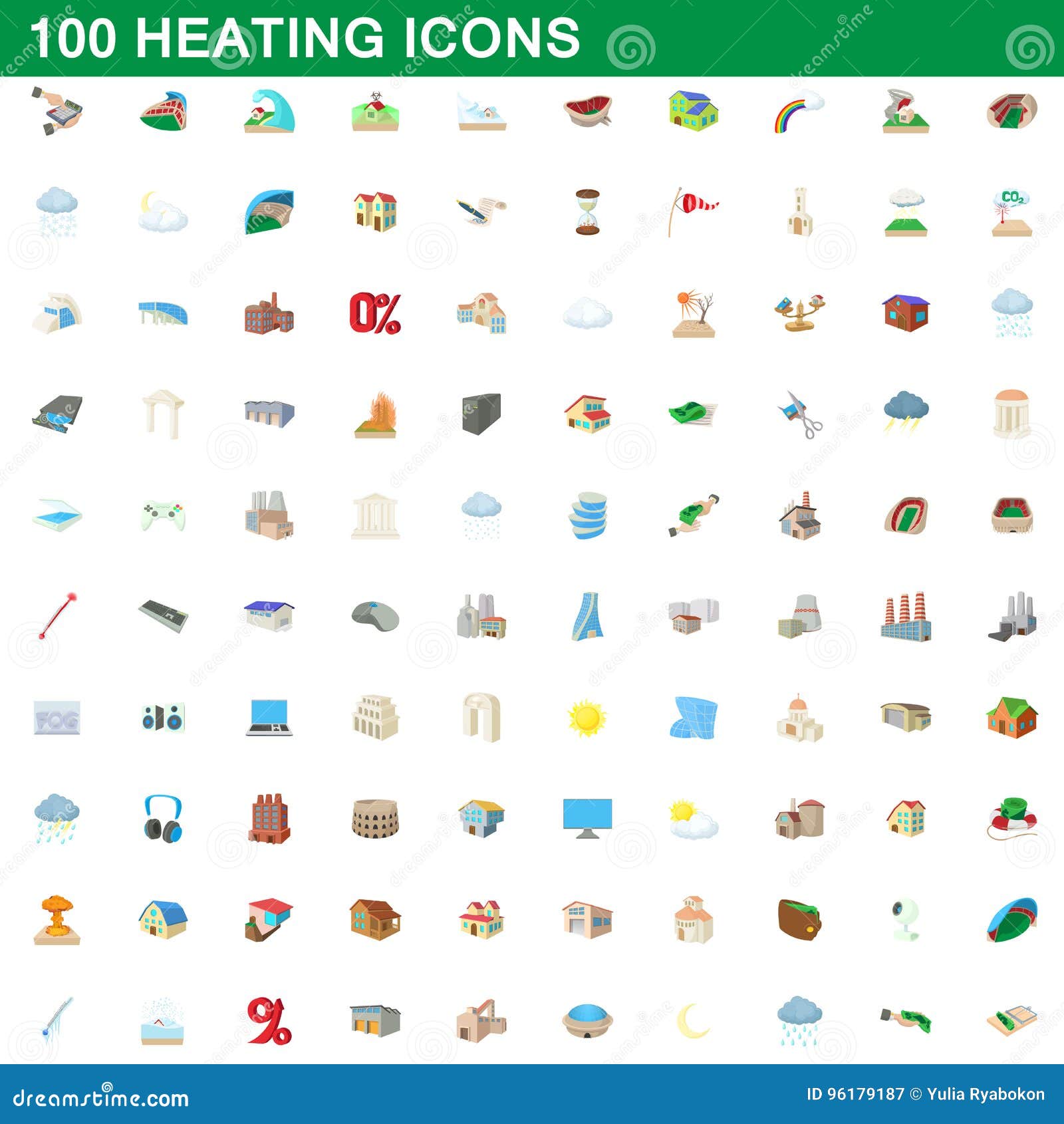 100 Heating Icons Set, Cartoon Style Stock Vector - Illustration of ...