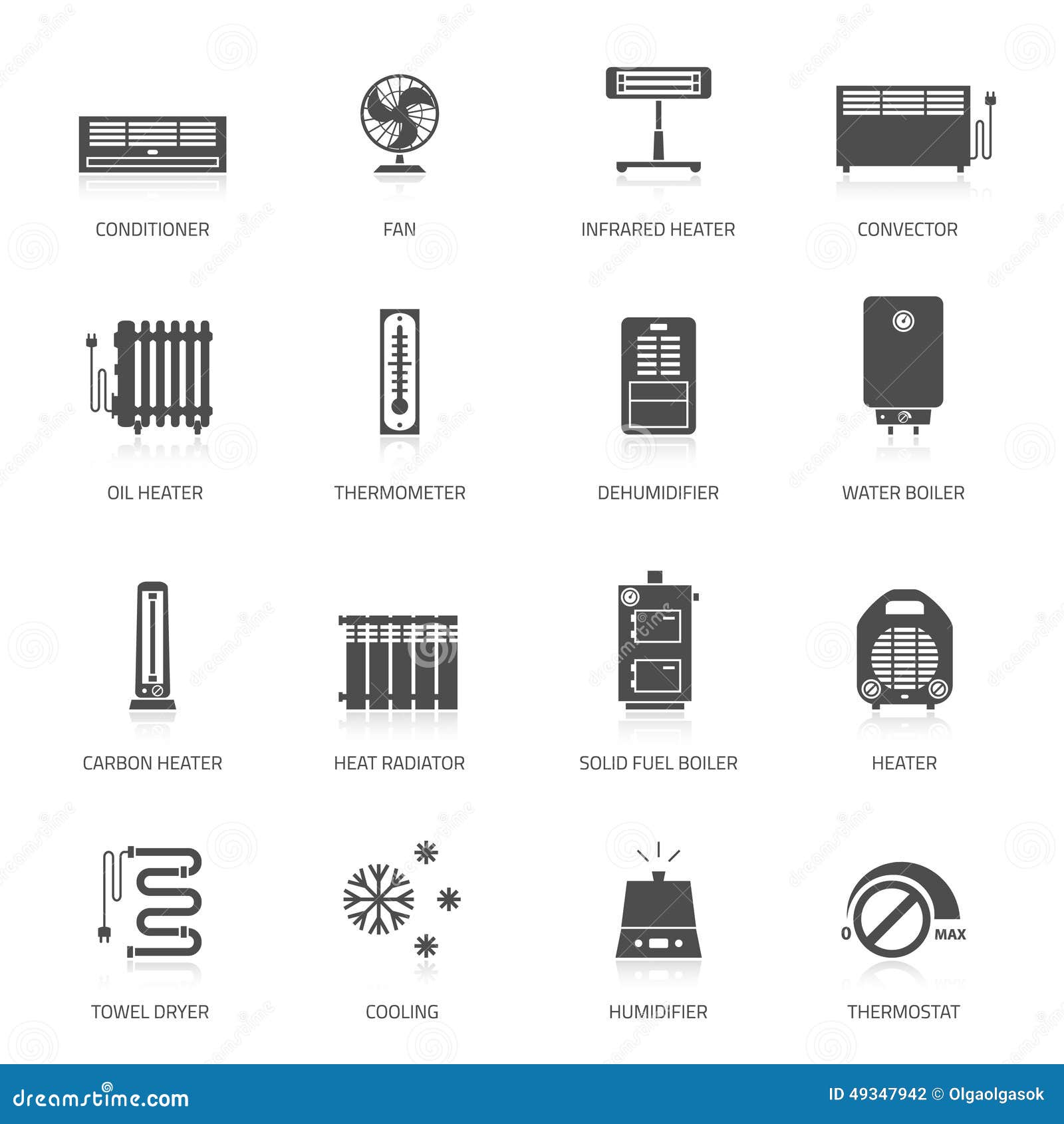 Heating icons stock vector. Illustration of heater, conditioning - 49347942