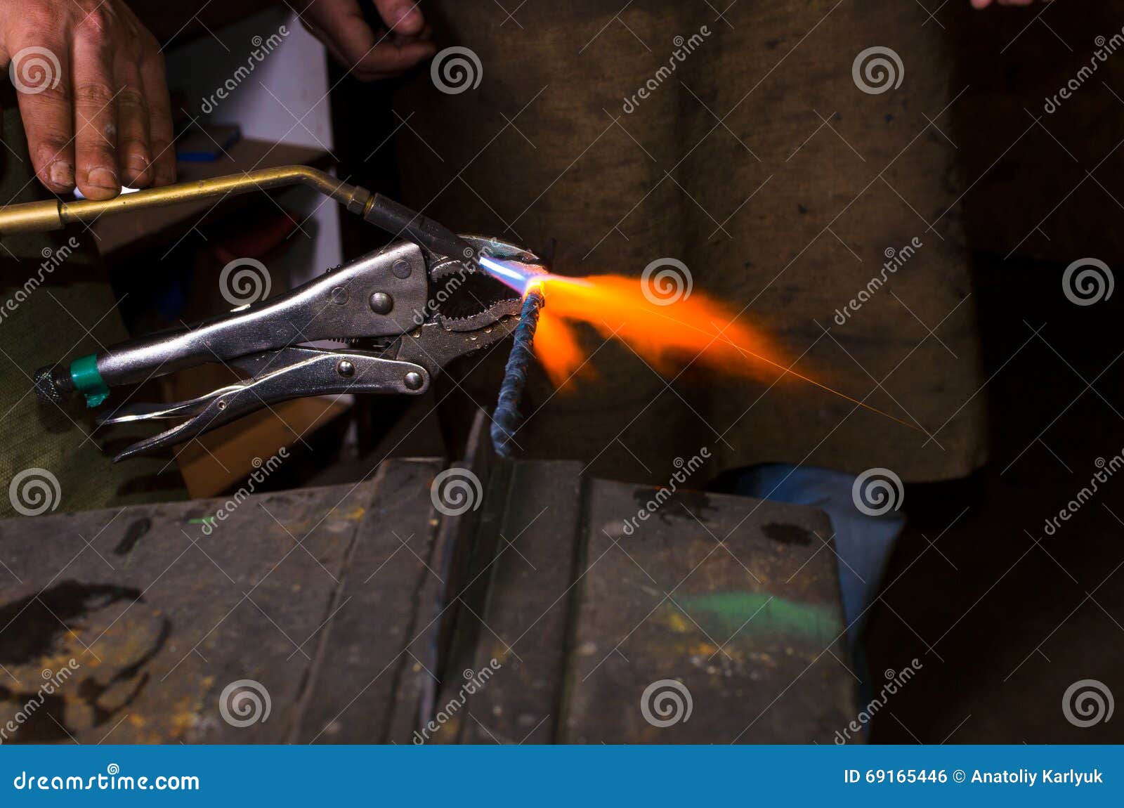 Heating Metall by Gas Burner in Forge Stock Photo - Image of weld, work ...
