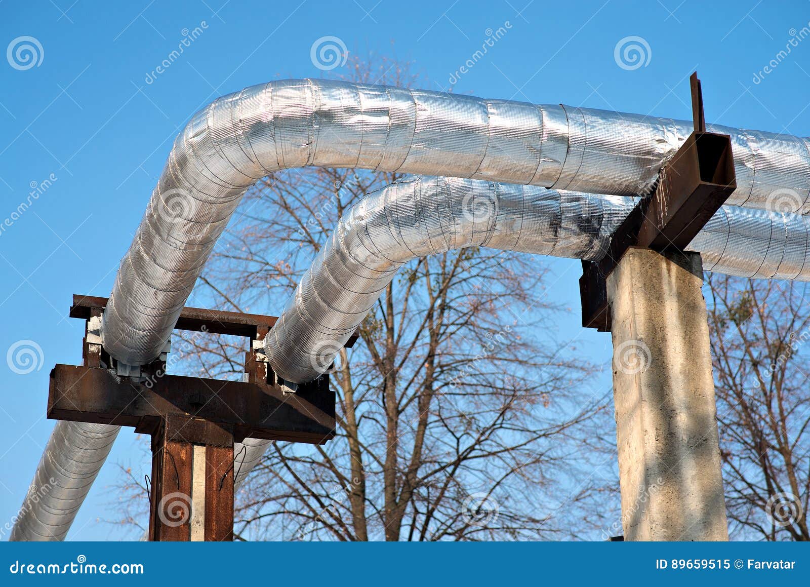 Heating Pipeline on Concrete Support Stock Image - Image of tree, flow ...