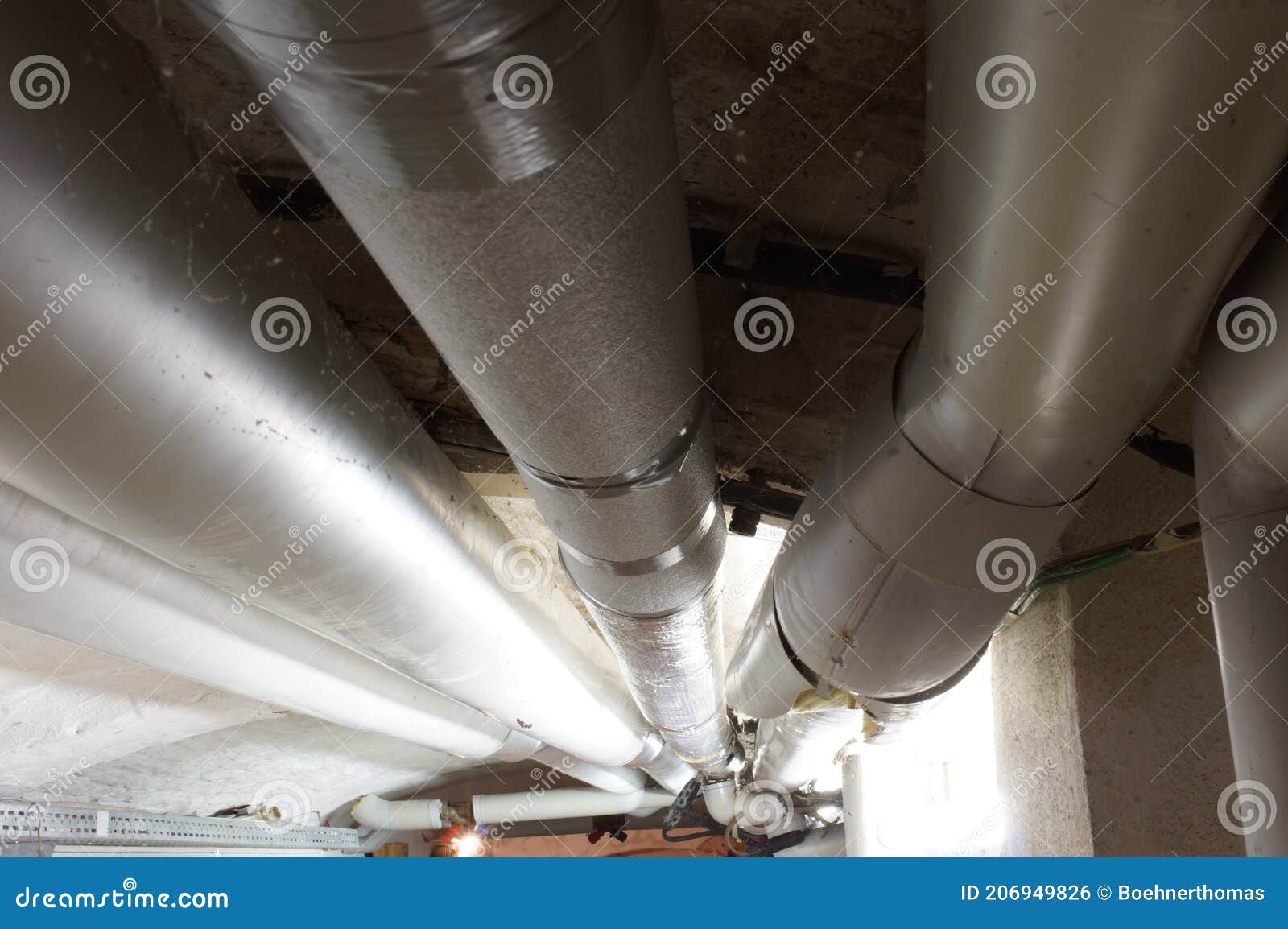 Heating Pipes in the Cellar Stock Photo - Image of cement, gasoline ...