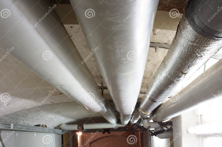 Heating Pipes in the Cellar Stock Photo - Image of light, danger: 206949844
