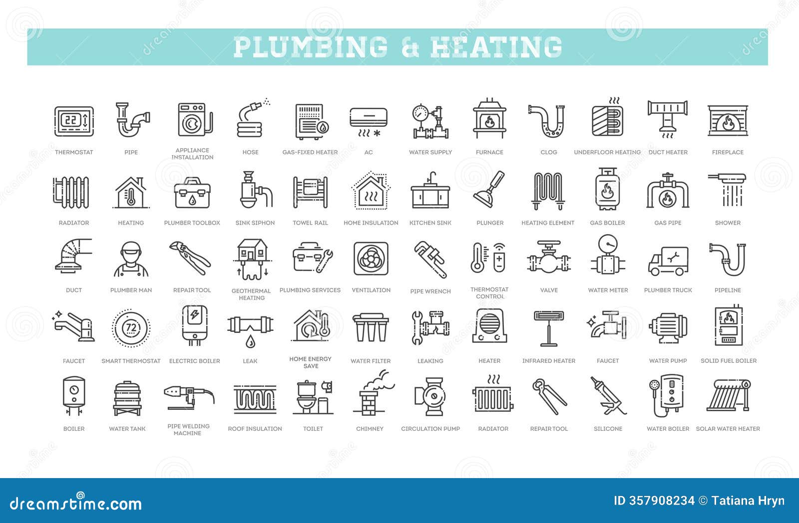 Heating and Plumbing icons stock illustration. Illustration of icon ...