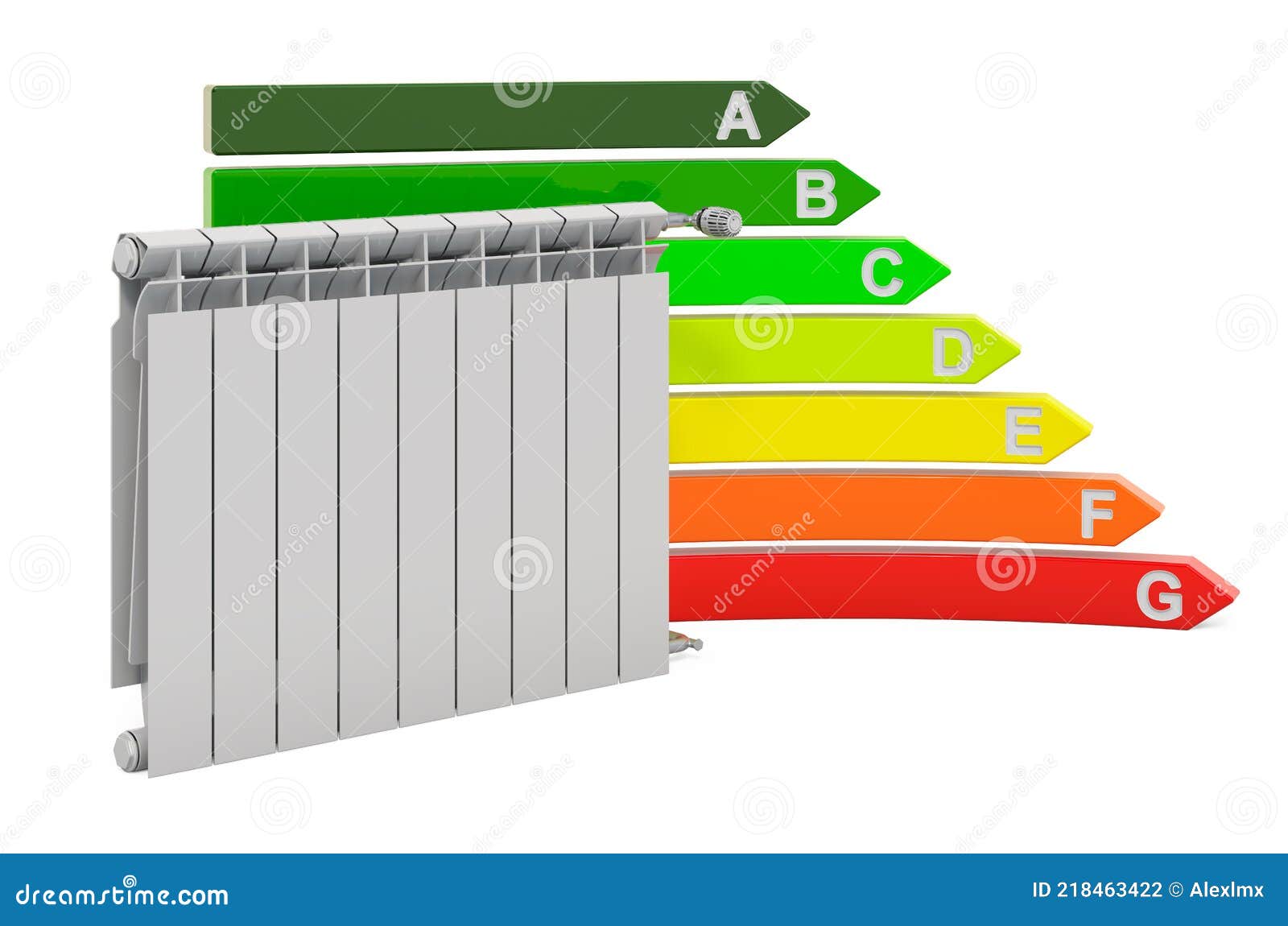 Heating Radiator with Energy Efficiency Chart, 3D Rendering Stock ...