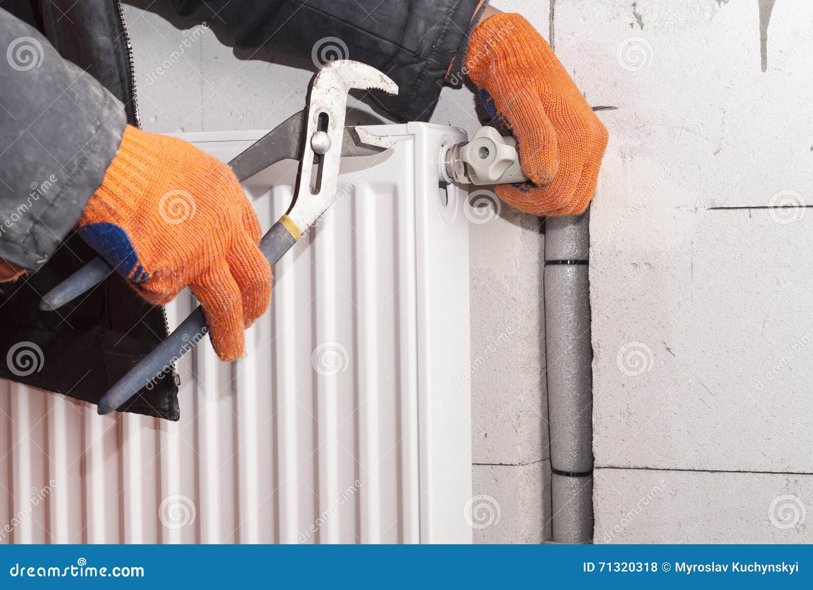 Heating Radiator Installation Stock Photo - Image of handyman, mechanic ...