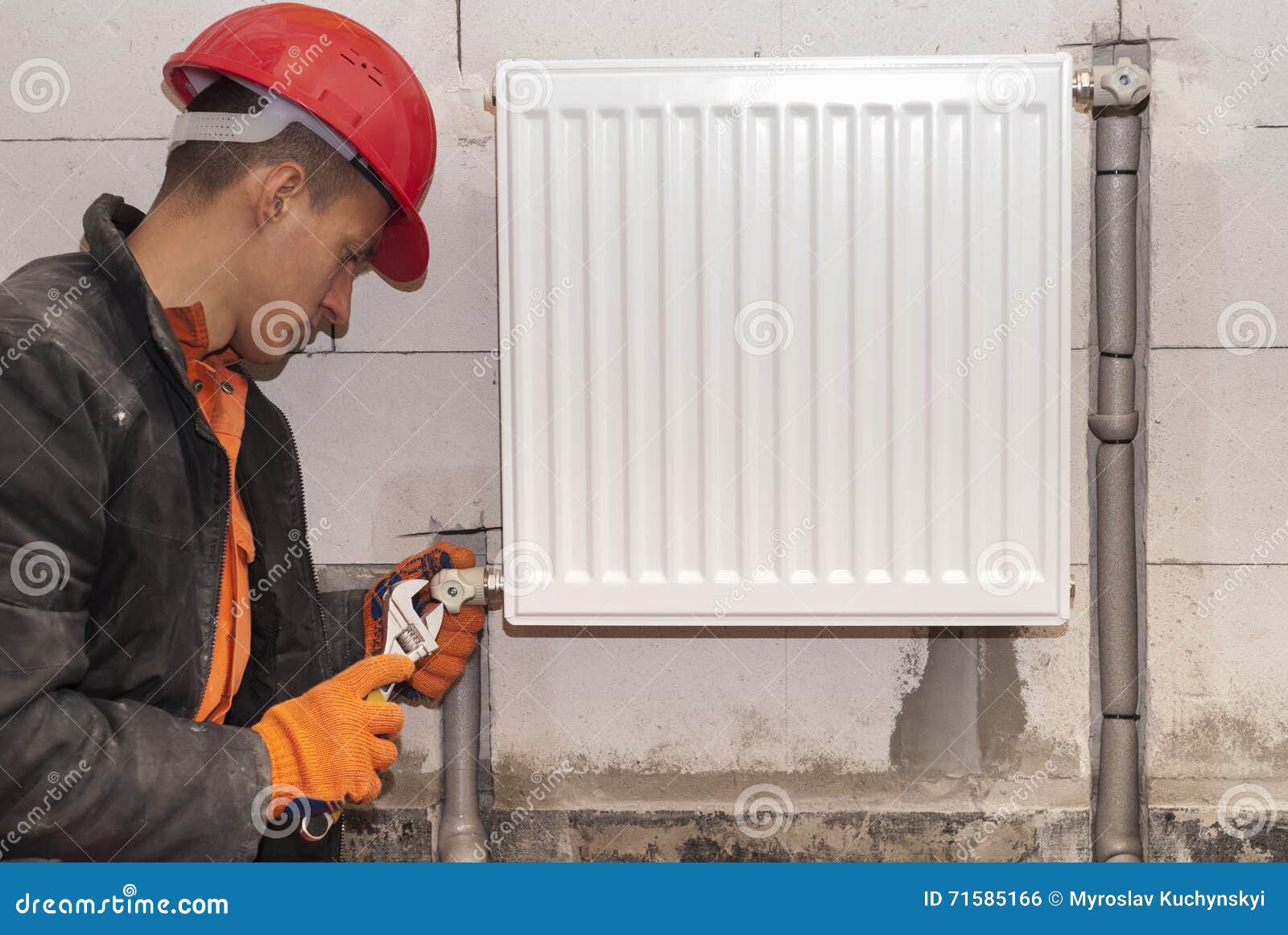 Heating Radiator Installation Stock Photo - Image of central, energy ...
