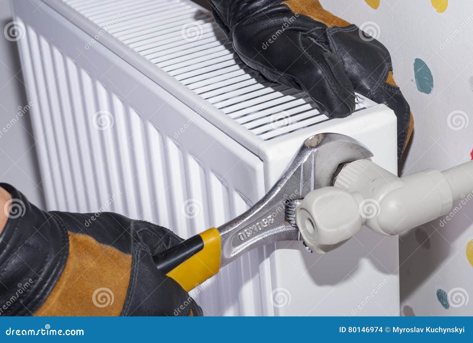 Heating Radiator Installation Stock Photo - Image of plumber ...