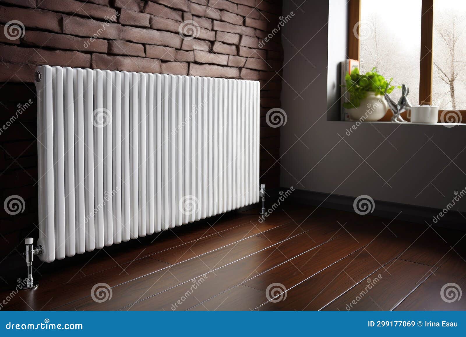 Heating Radiator in Interior with Brick Wall Stock Illustration ...