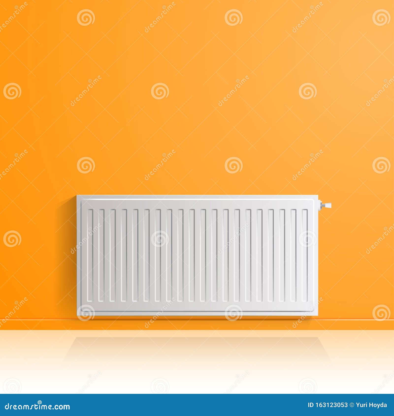 Heating Radiator on Orange Wall, Front View. Stock Vector ...