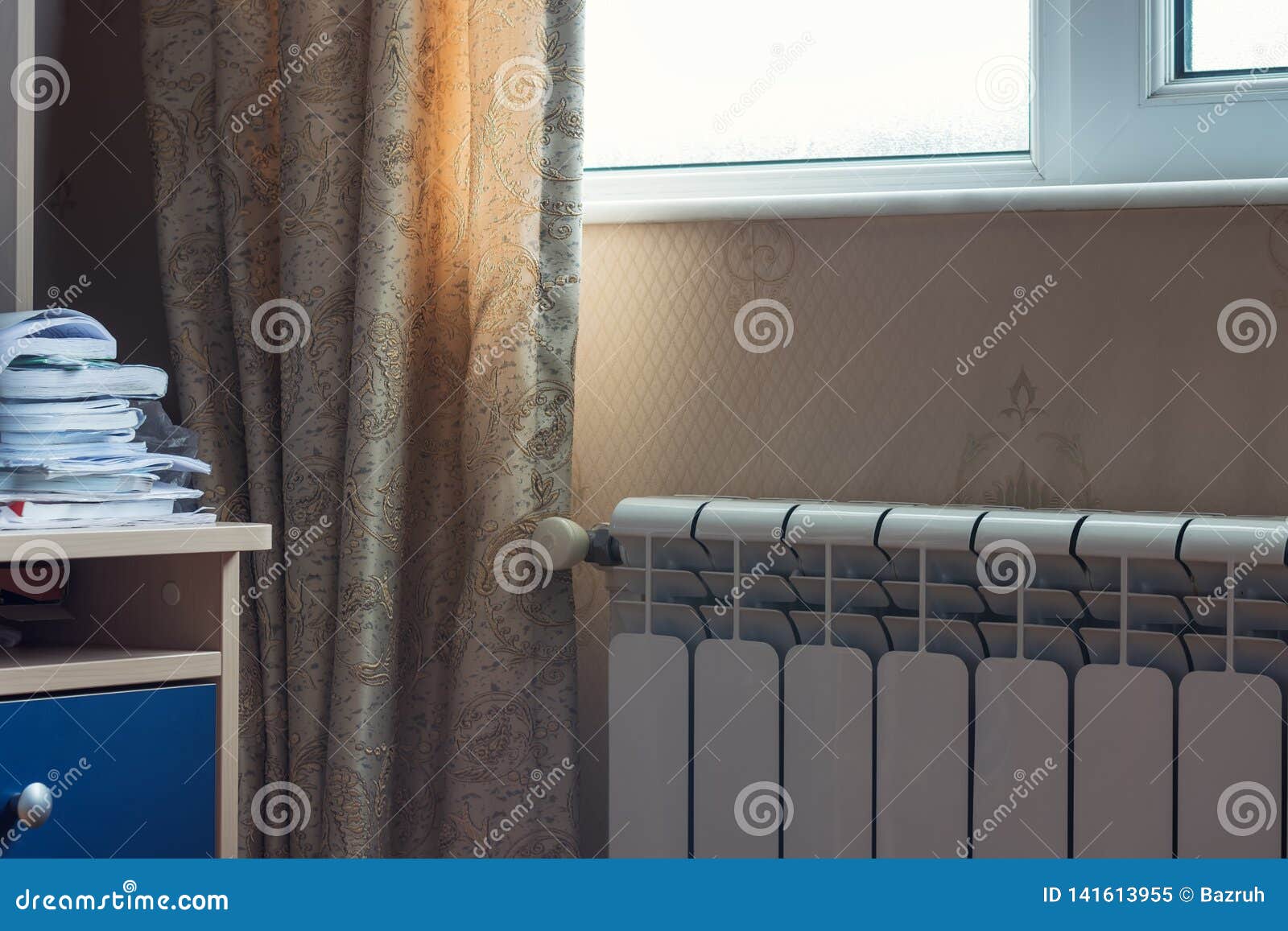 Heating radiator in room stock image. Image of modern - 141613955