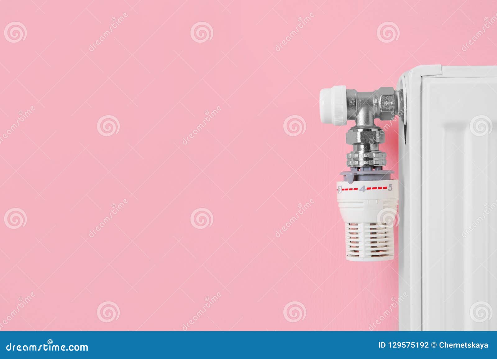 Heating Radiator with Thermostat Near Color Wall. Stock Photo - Image ...