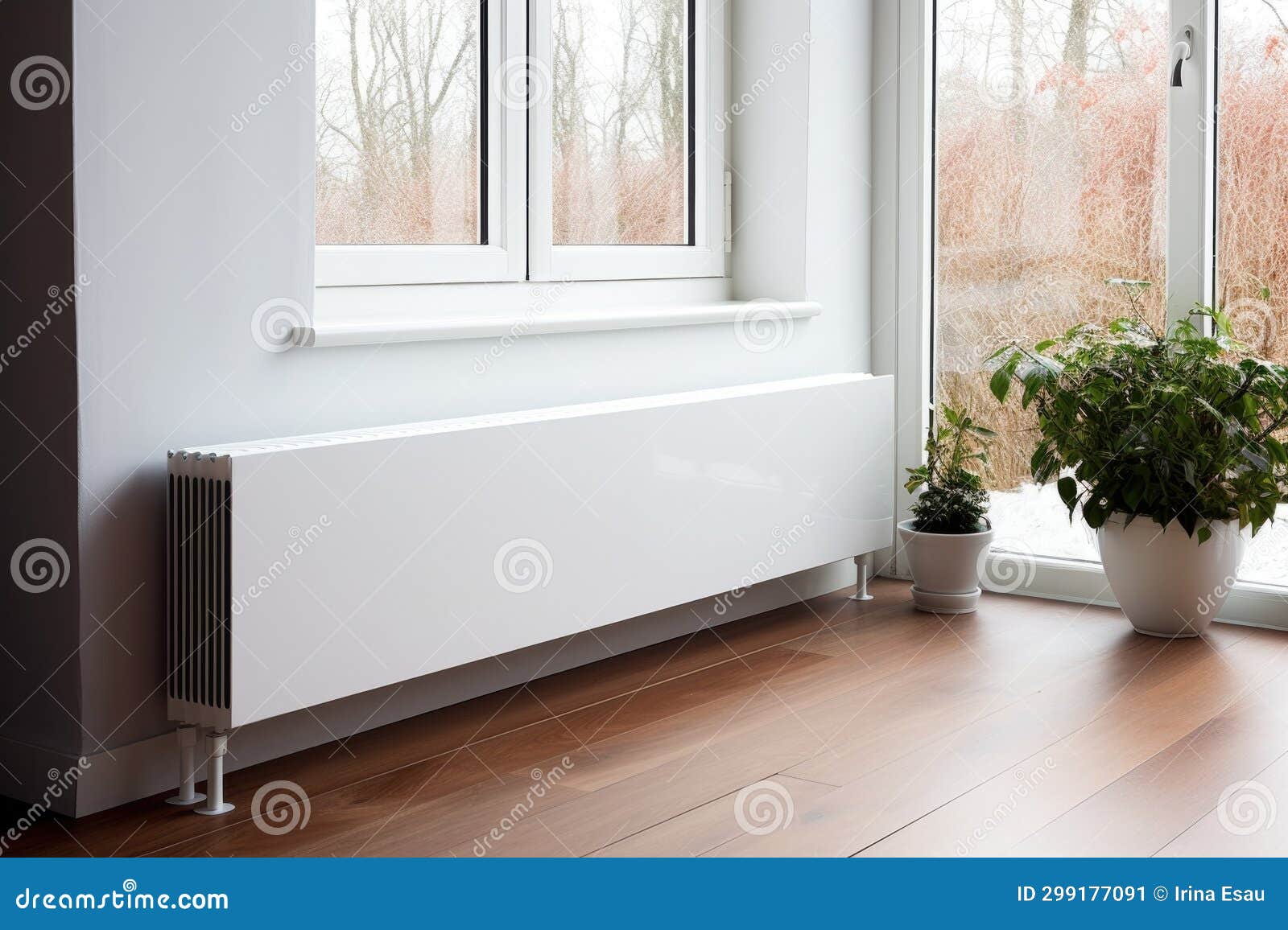 Heating Radiator Under the Window with Plants Stock Image - Image of ...
