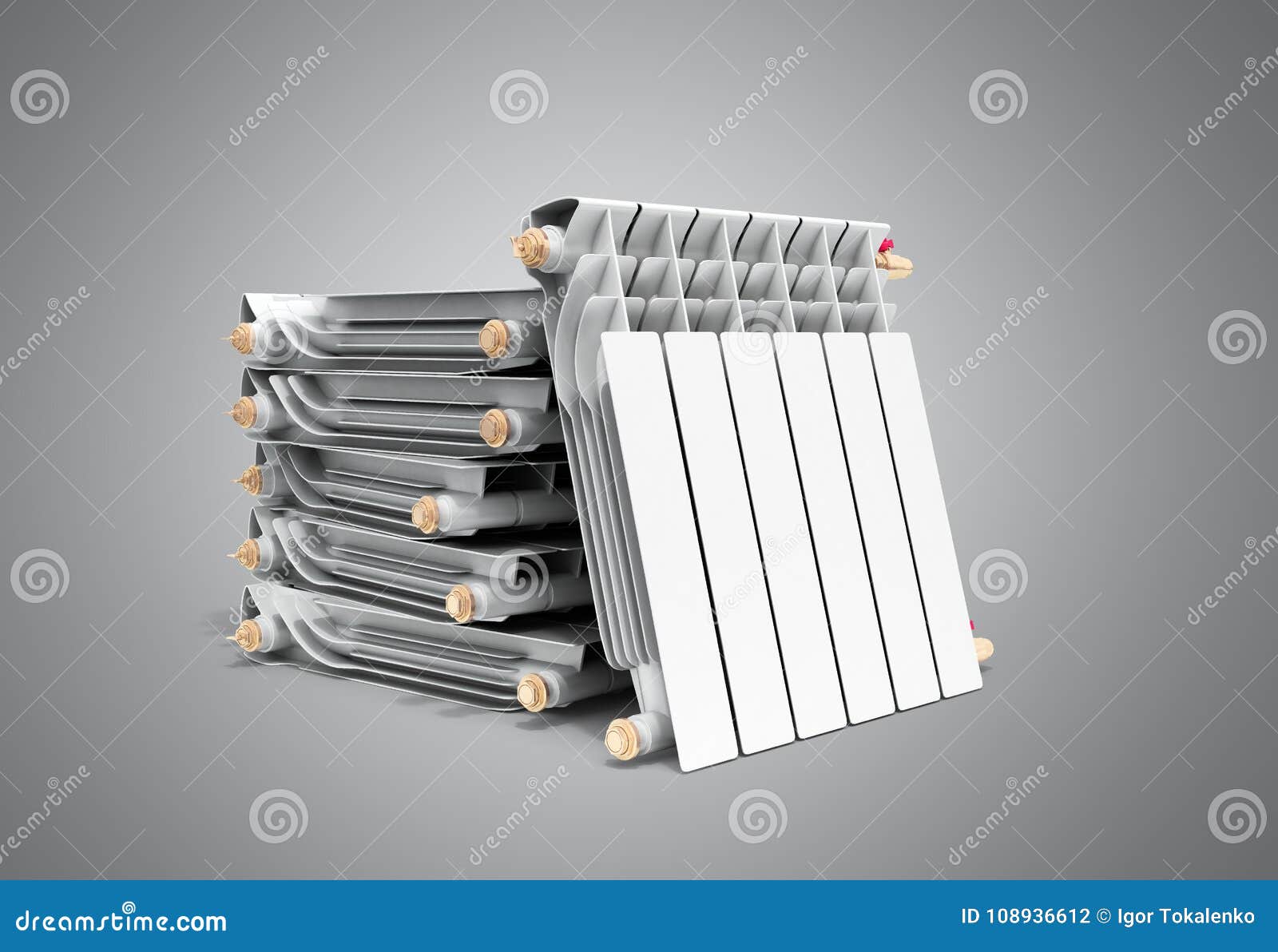 Heating Radiators in Stack on Grey 3D Rendering Stock Illustration ...