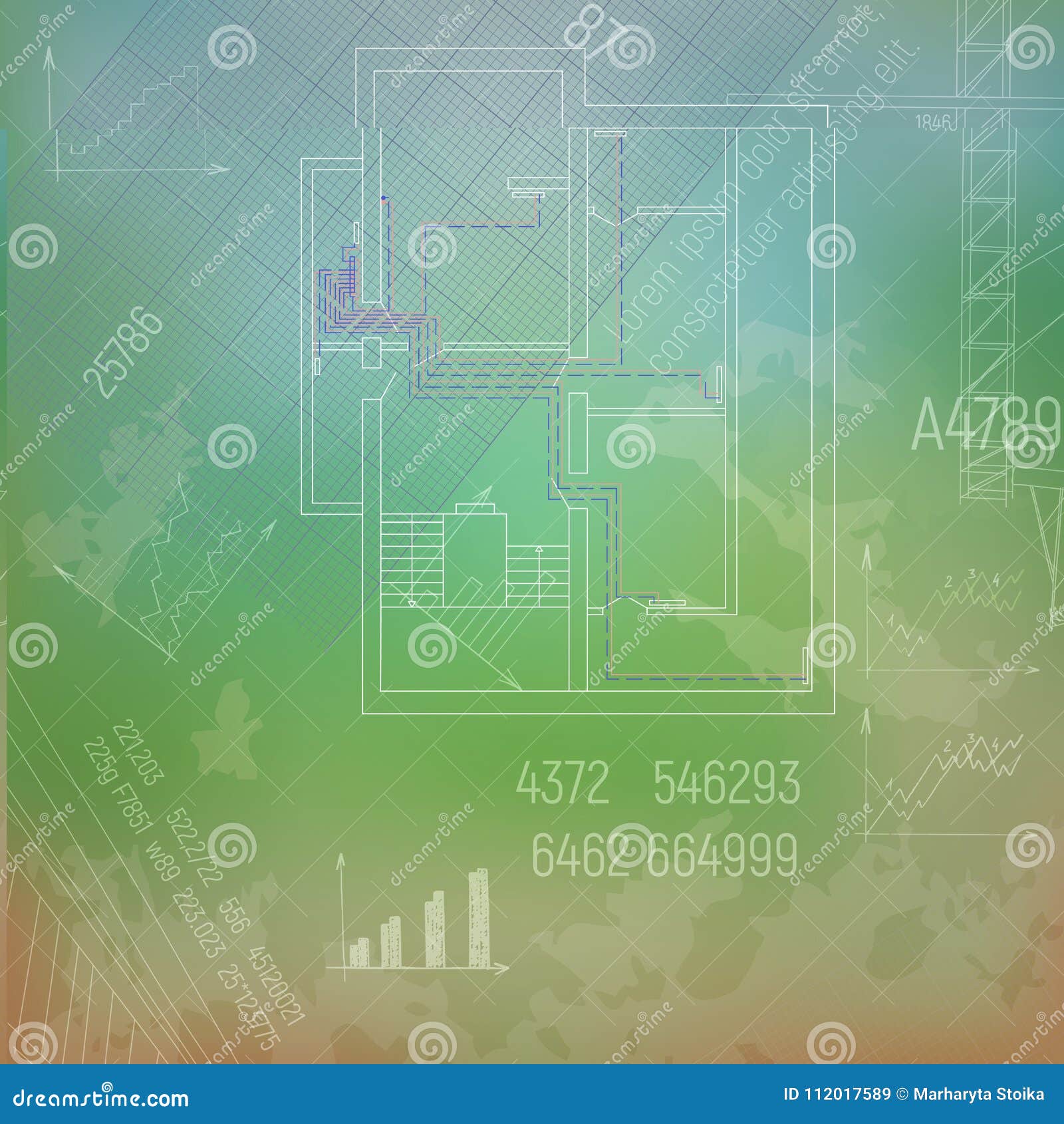 Heating system blueprint. stock vector. Illustration of line - 112017589
