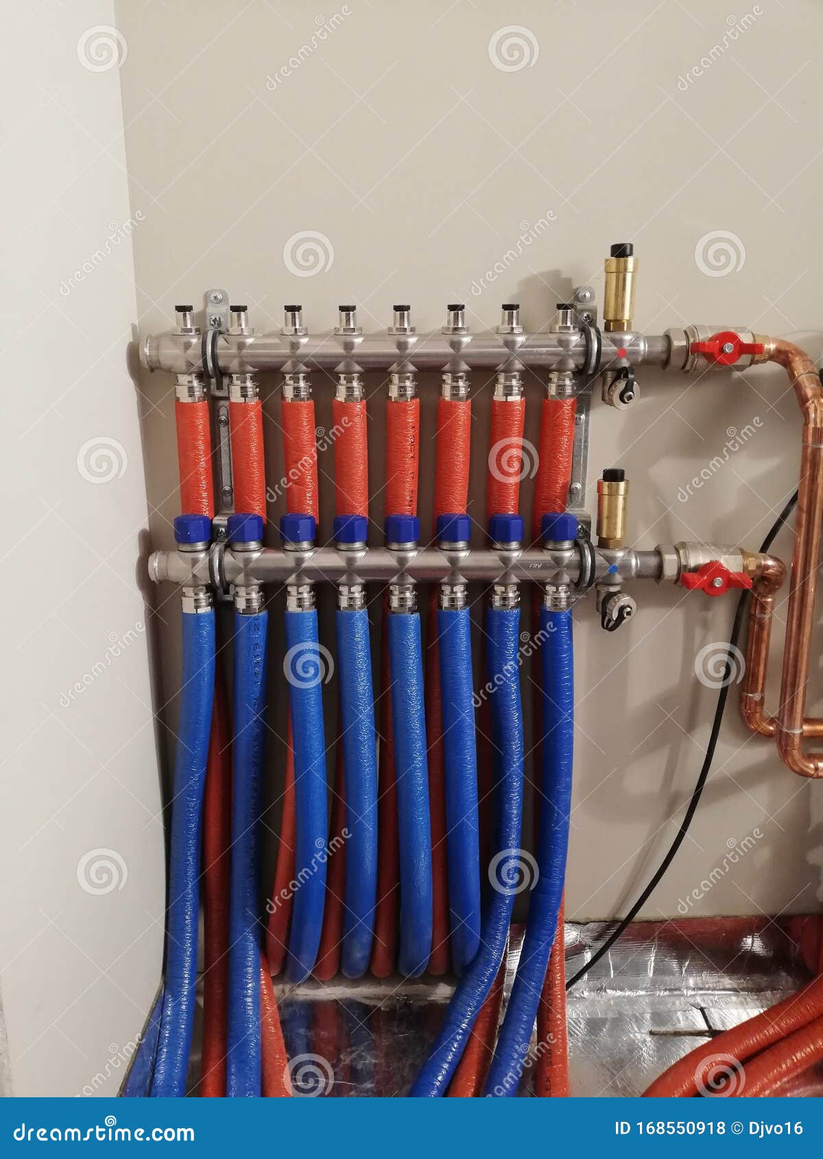 Heating System with Copper Pipes, Valves and Other Equipment in a ...