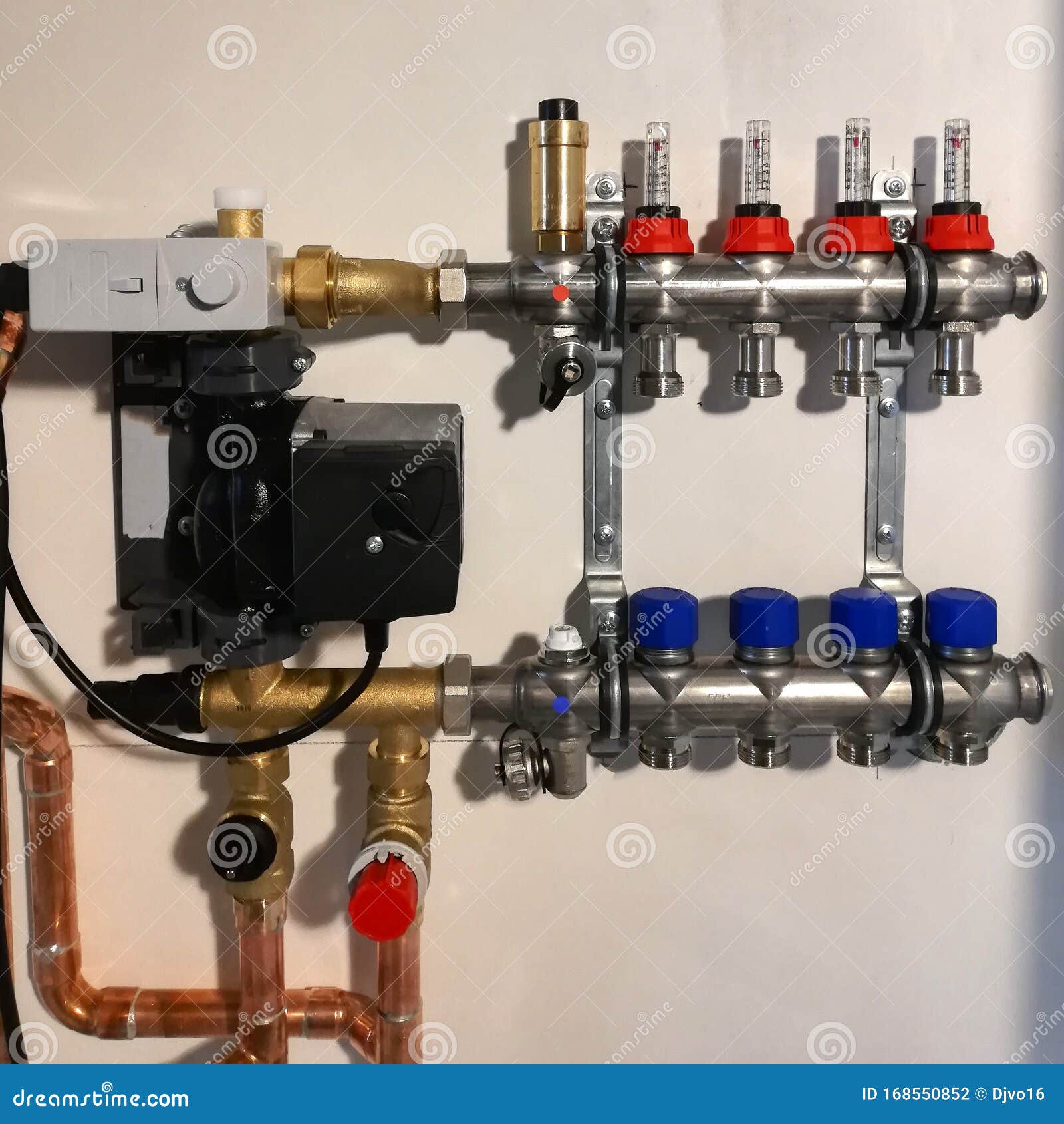 Heating System with Copper Pipes, Valves and Other Equipment in a ...