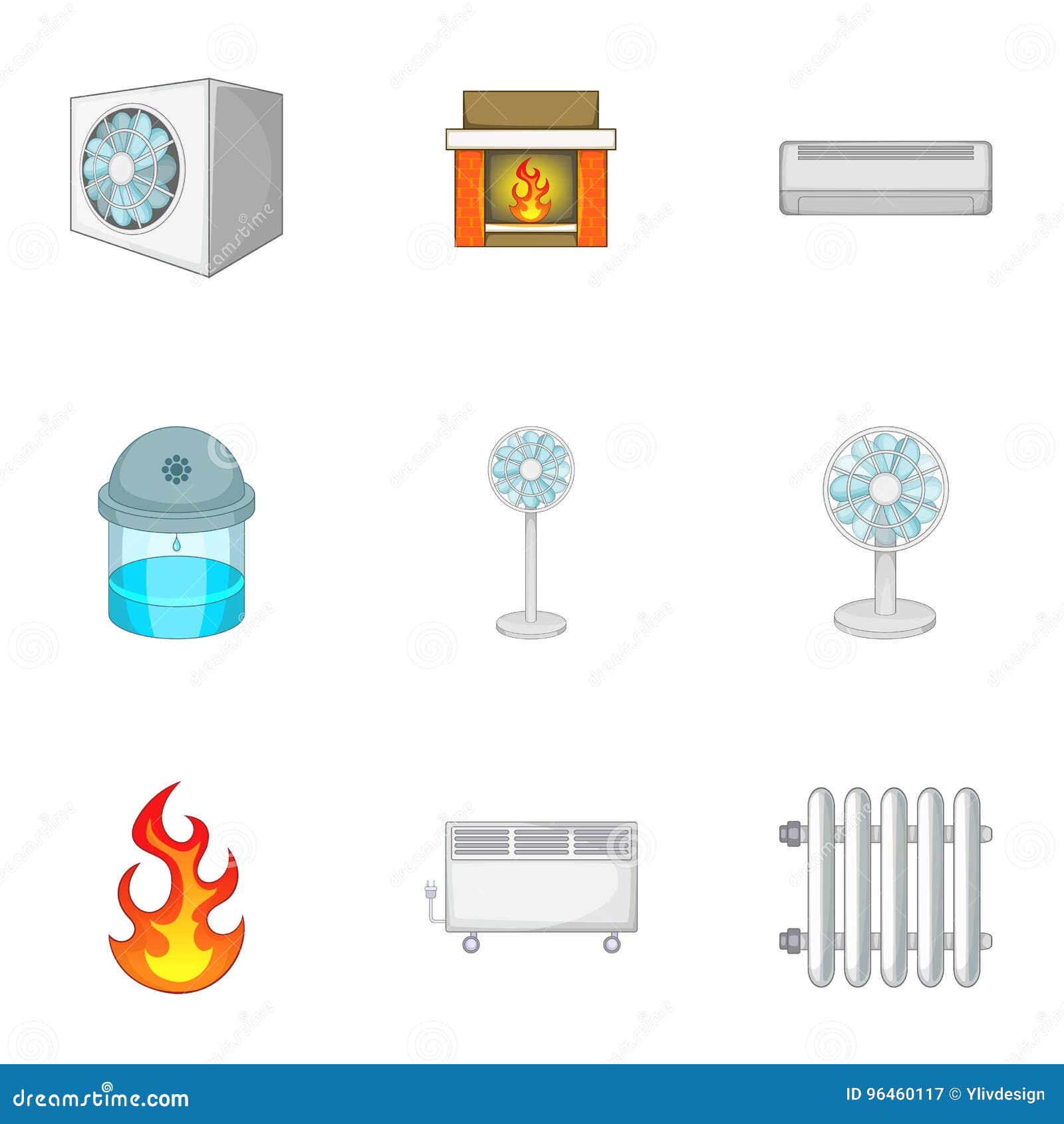 Heating System Icons Set, Cartoon Style Stock Vector - Illustration of ...