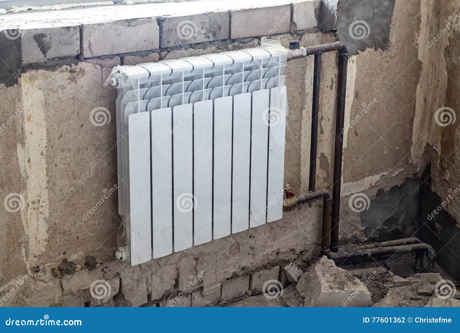 Heating System - Radiator Battery and Pipes Stock Photo - Image of ...
