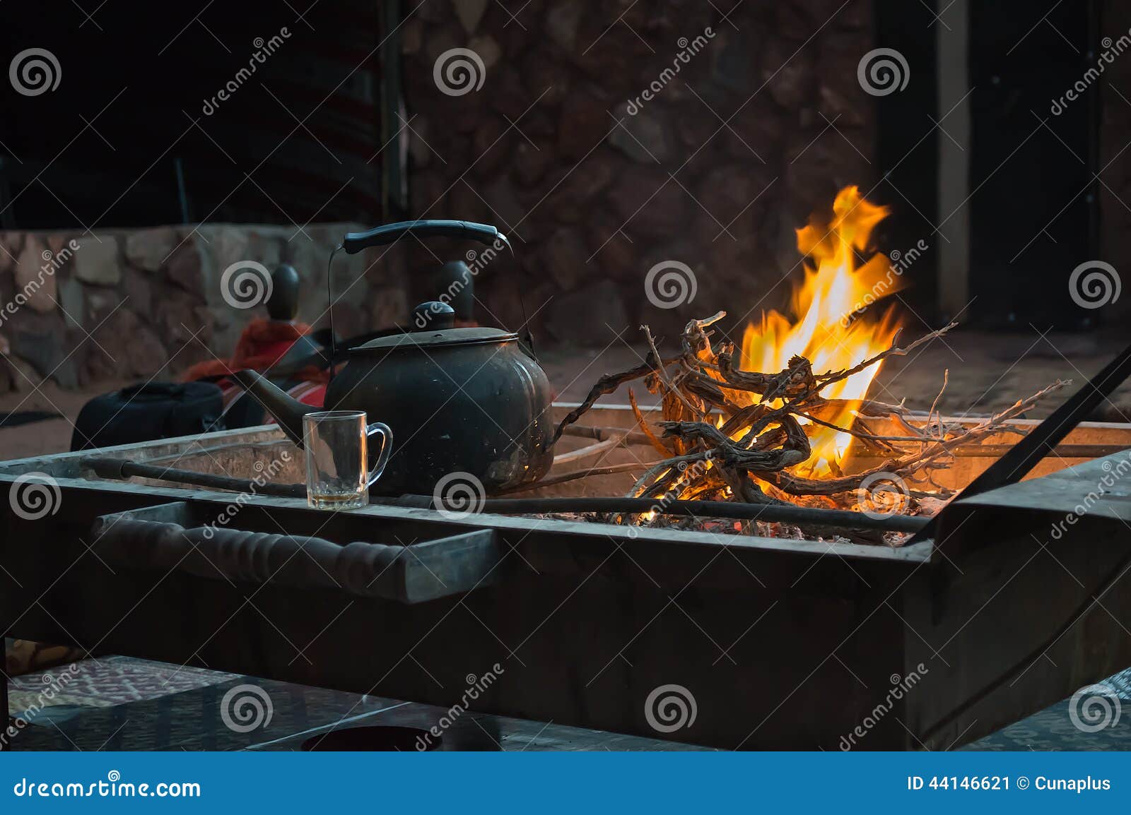 Heating the Tea Over the Fire Stock Image - Image of holiday, bonfire ...