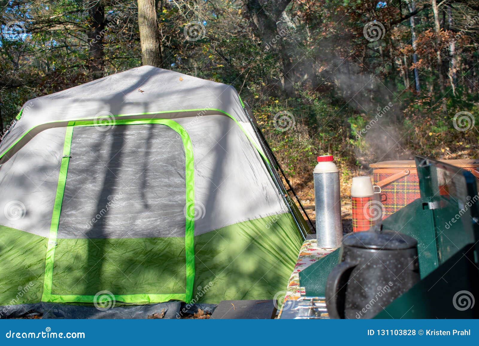 Campsite at the State Park in Fall Stock Photo - Image of equipment ...