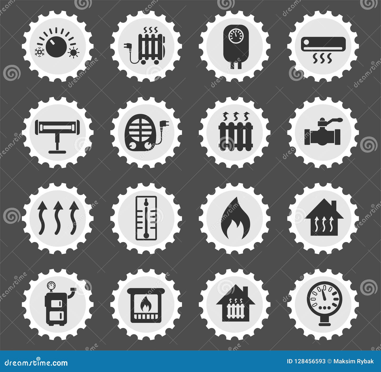 Heating icon set stock vector. Illustration of vector - 128456593