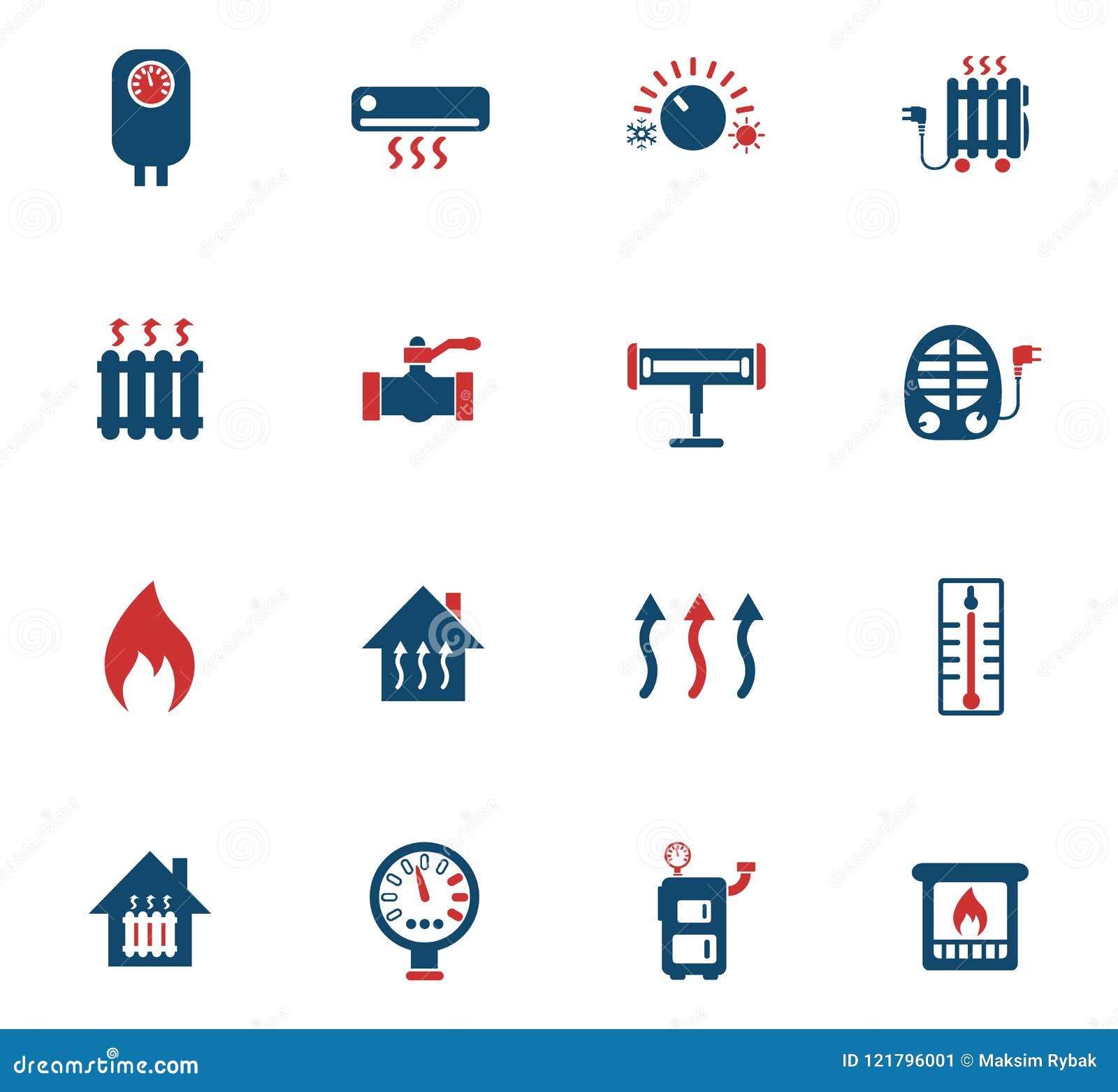 Heating icon set stock vector. Illustration of fire - 121796001
