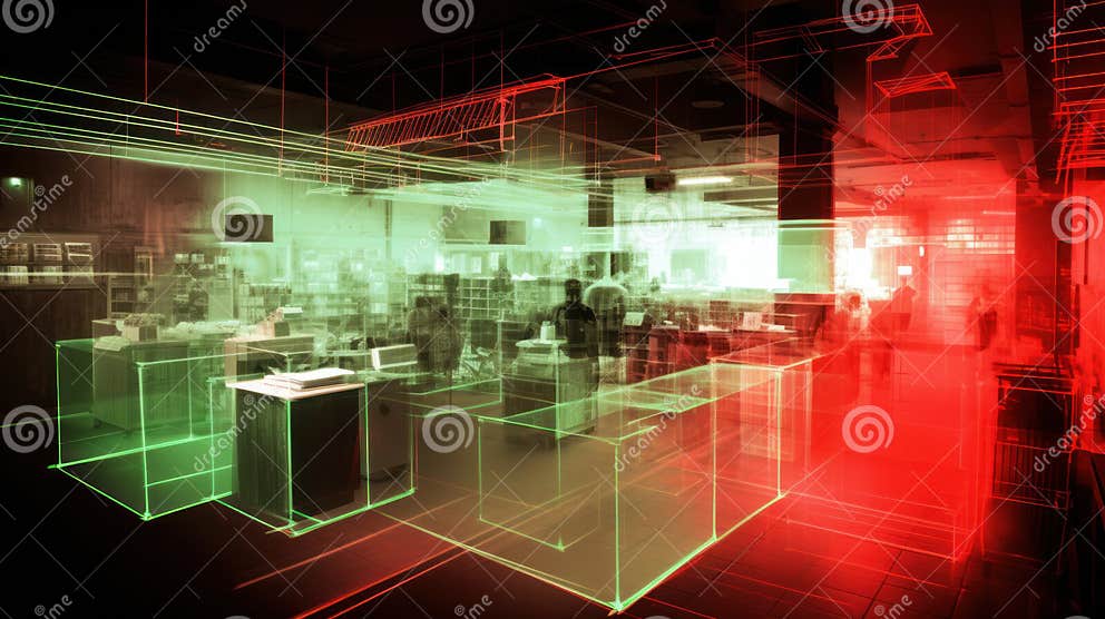 Heatmap, Radiation Analytic in Smart Office or Workshop Technology Concept. Artificial ...