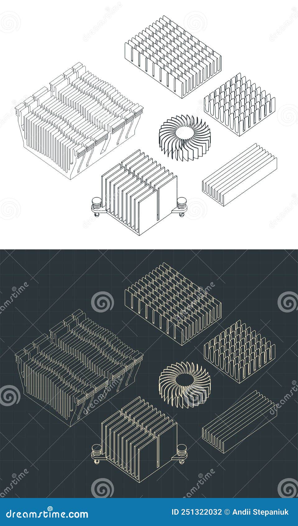 Heatsinks Set Drawings Vector Illustration | CartoonDealer.com #251322060