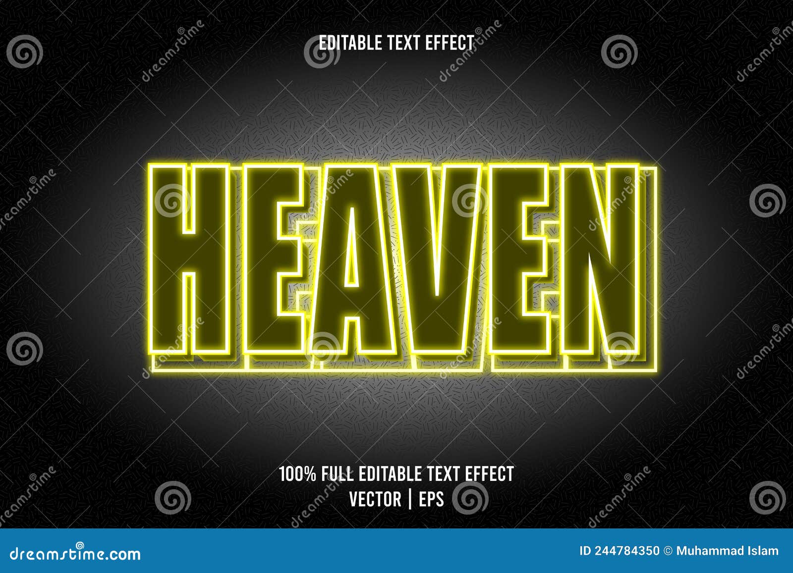 Heaven Editable Text Effect 3 Dimension Emboss Neon Style Stock Vector ...
