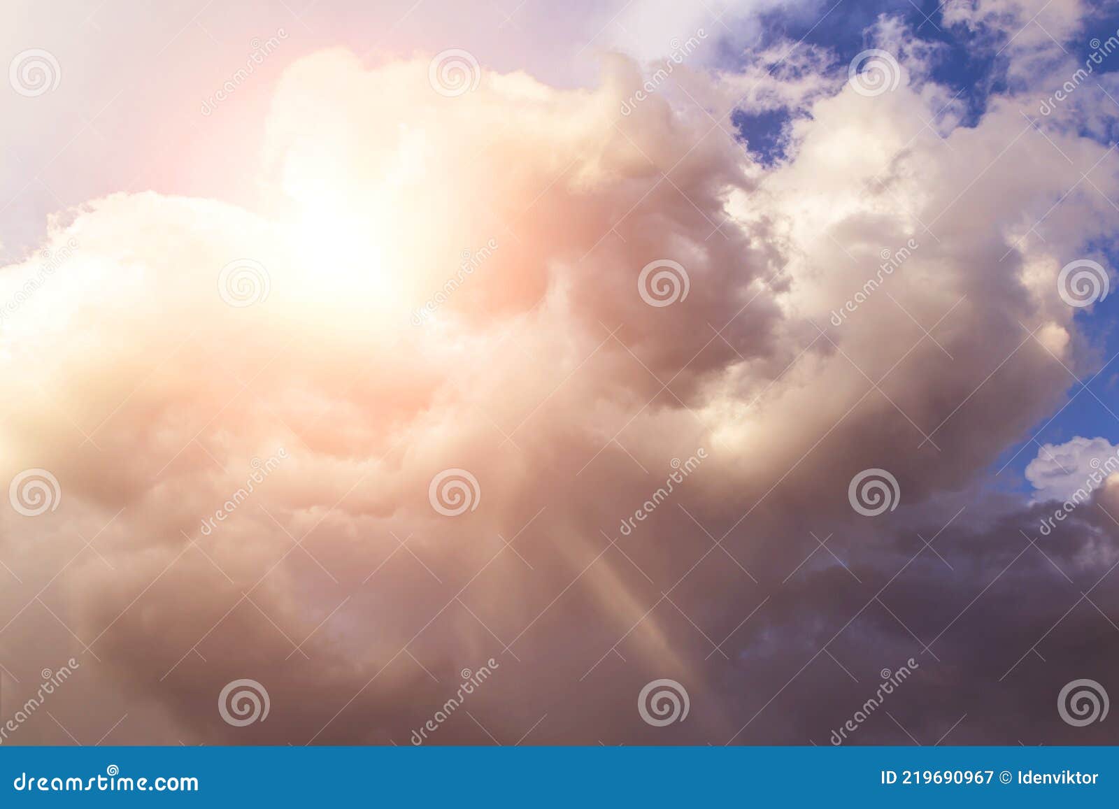 Heaven. Epic Dramatic Storm Cumulus Clouds with Yellow White Sun and ...