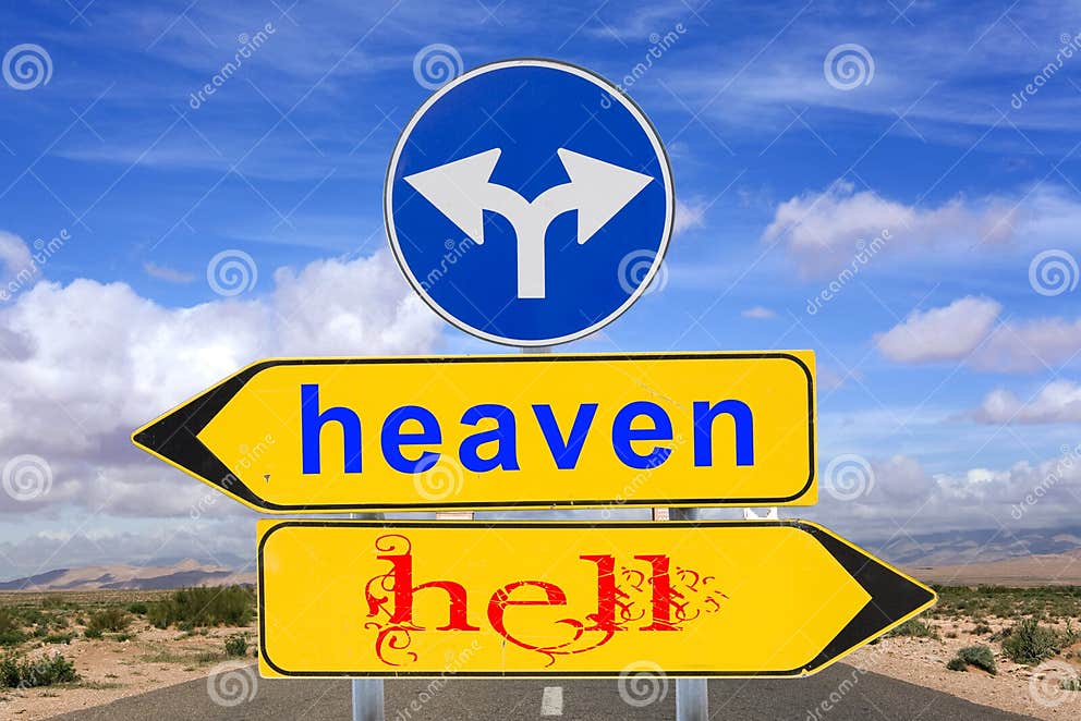 Heaven and Hell Road Sign Warning Stock Photo - Image of vintage ...