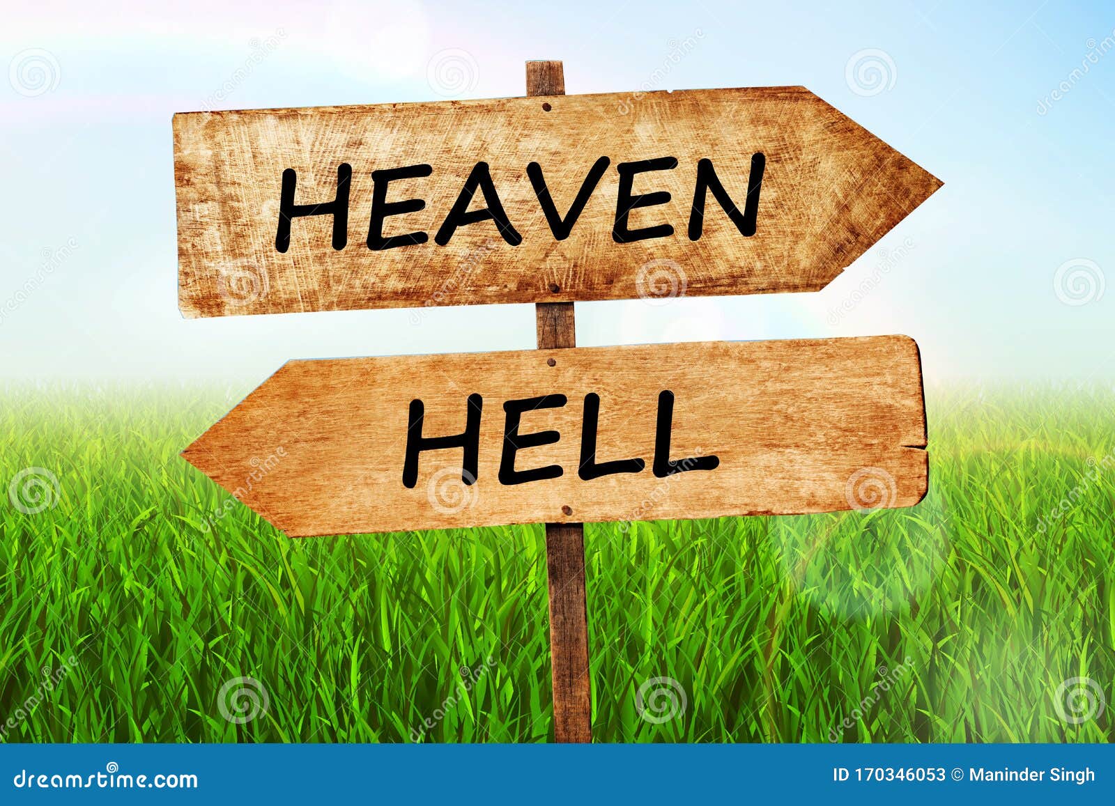 Heaven and Hell signs. stock image. Image of posts, life - 170346053