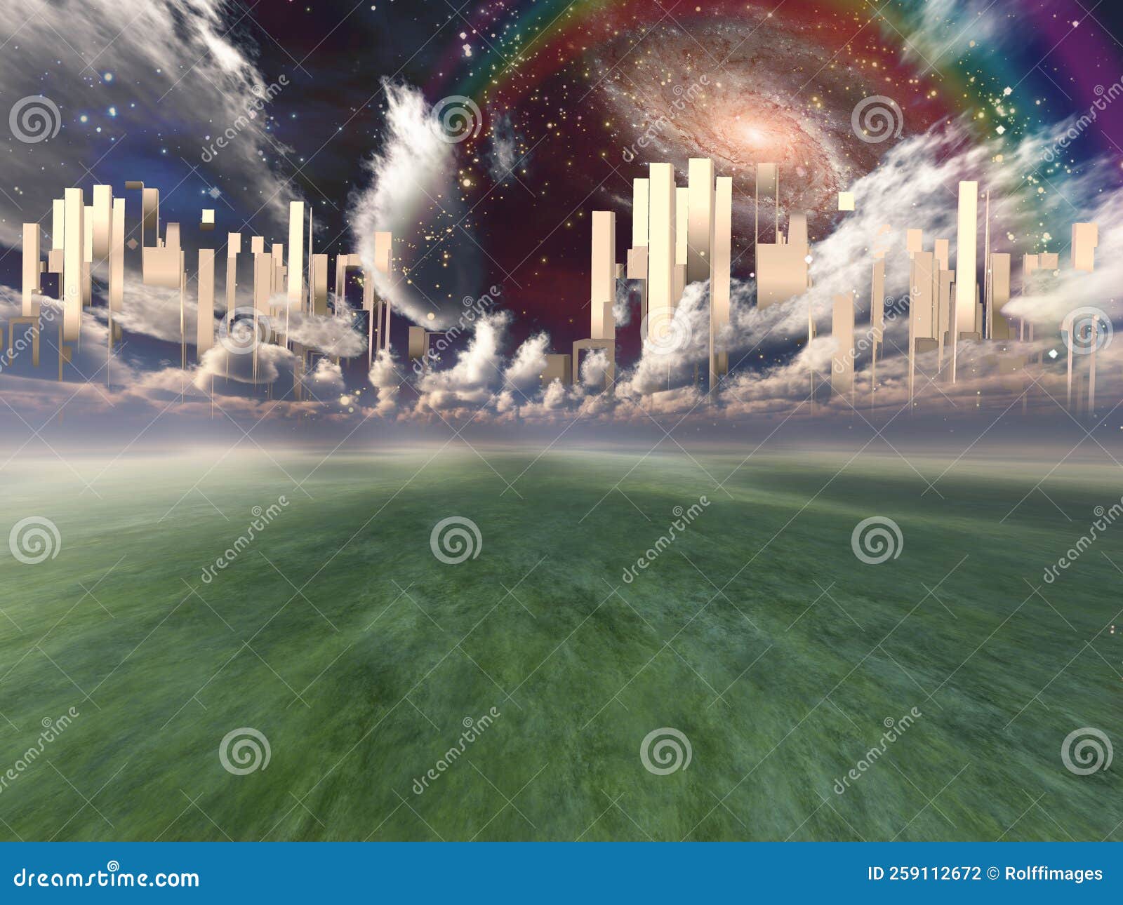 Heavenly City. Rainbow in the Sky Stock Illustration - Illustration of ...
