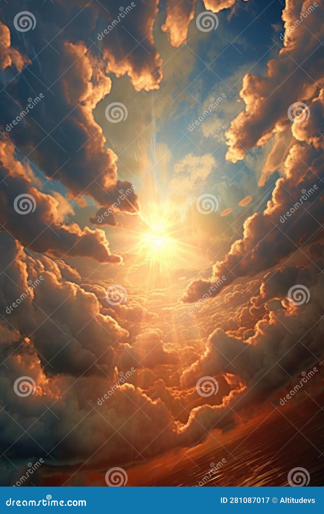 Heavenly Clouds with Sun Rays Breaking through Stock Illustration ...