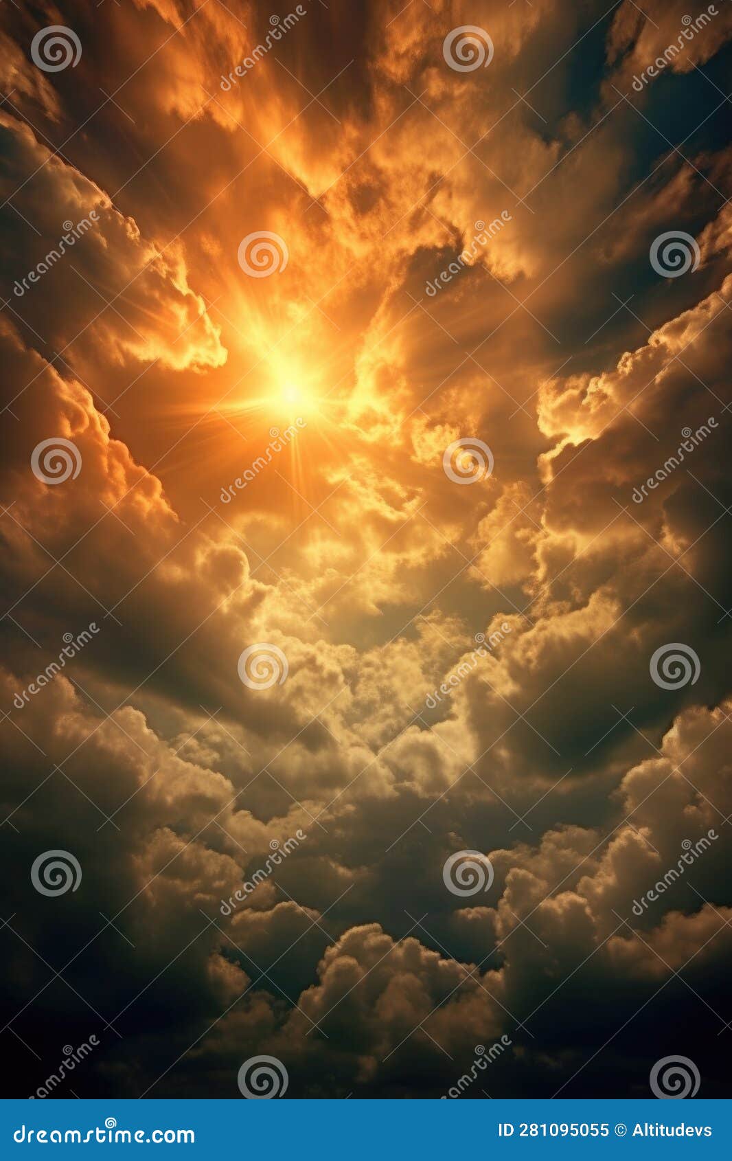 Heavenly Clouds with Sun Rays Breaking through Stock Illustration ...