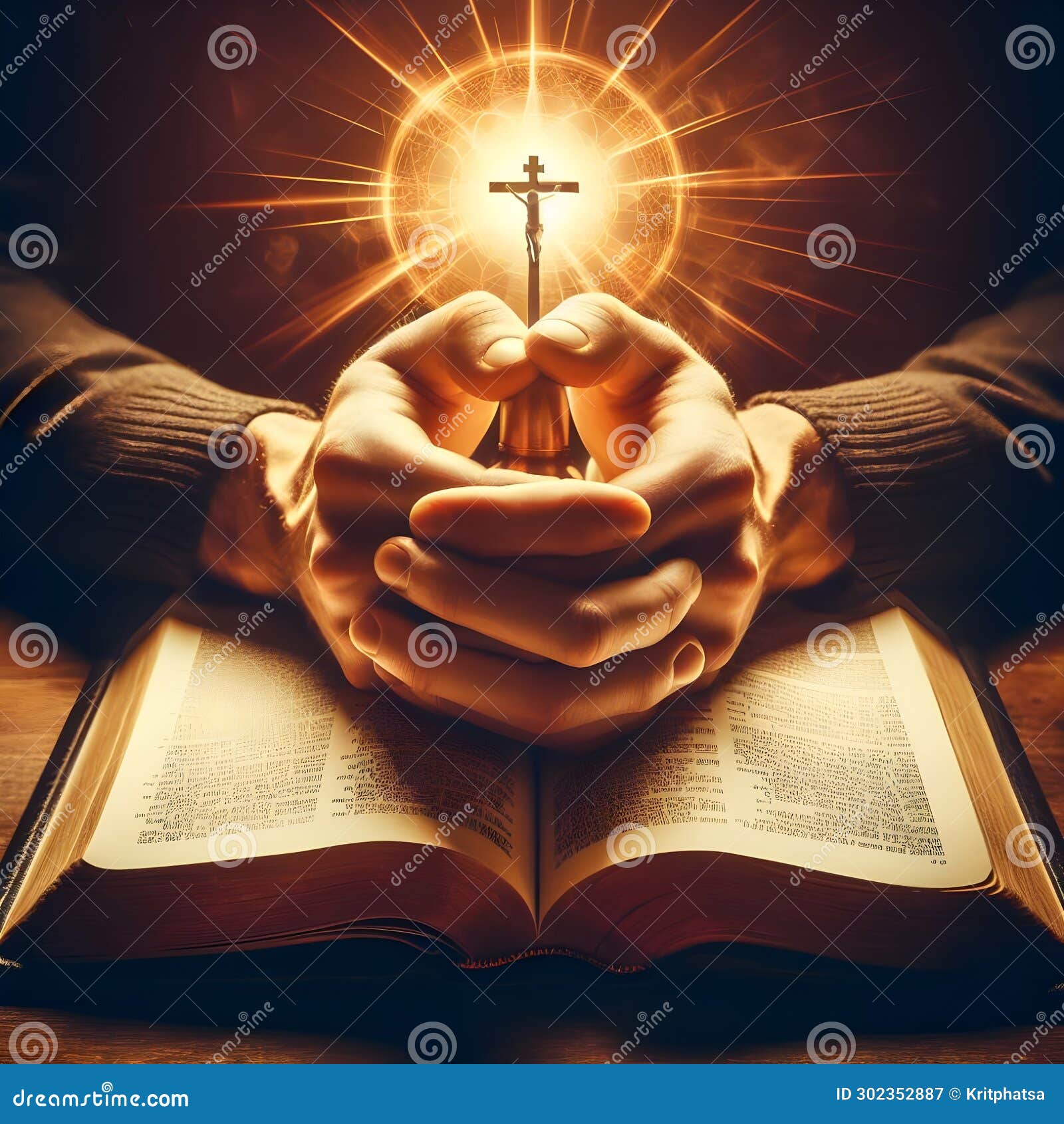 Heavenly Devotion Folded Hands Rest on the Holy Bible Generative Ai for ...
