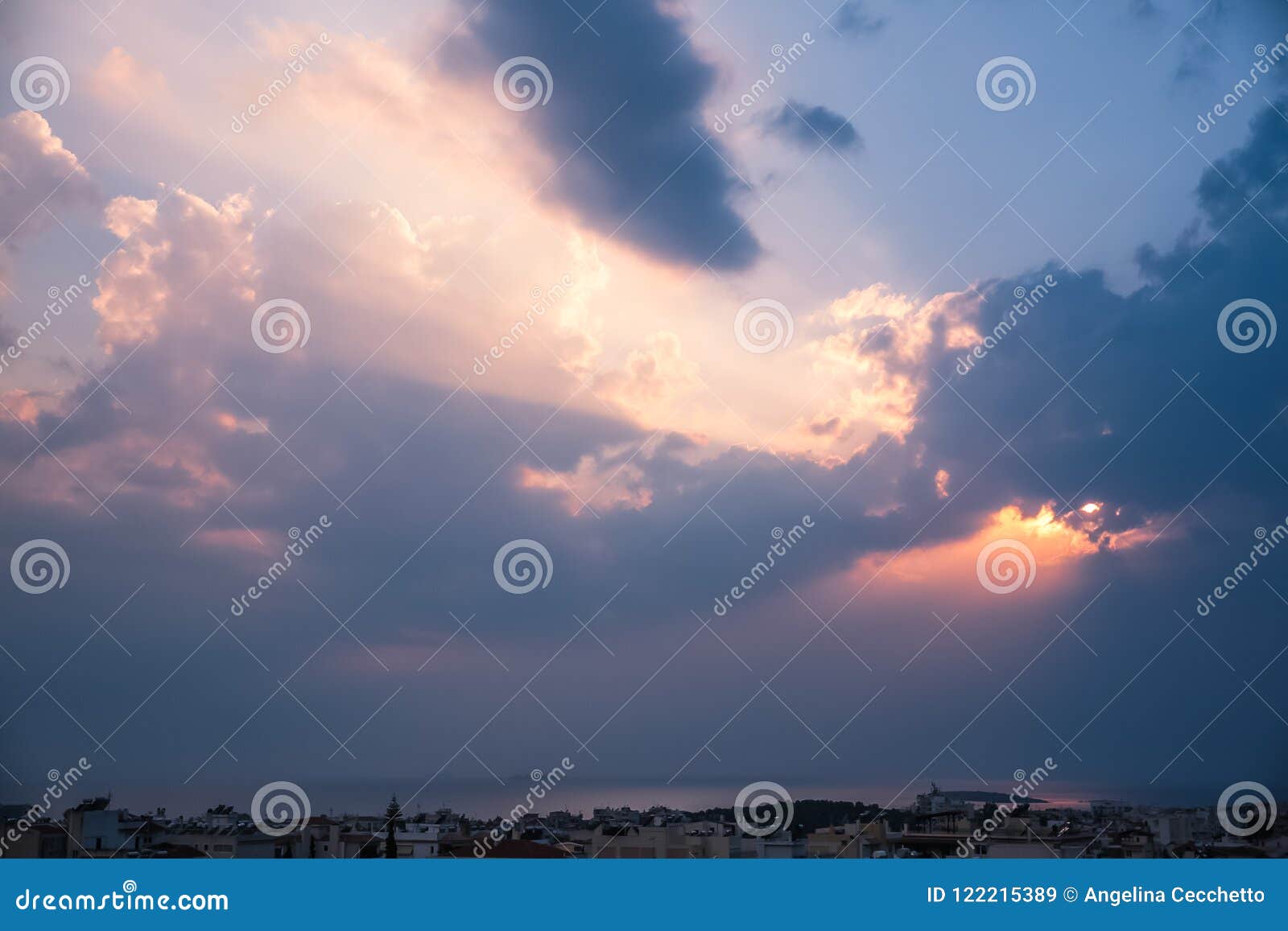 Heavenly Light Rays Piercing through the Clouds Over the Greek S Stock ...