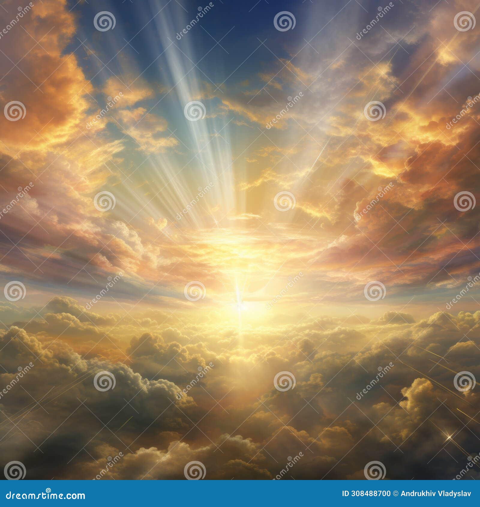 Heavenly Sky with Clouds and Sun Rays Stock Illustration - Illustration ...