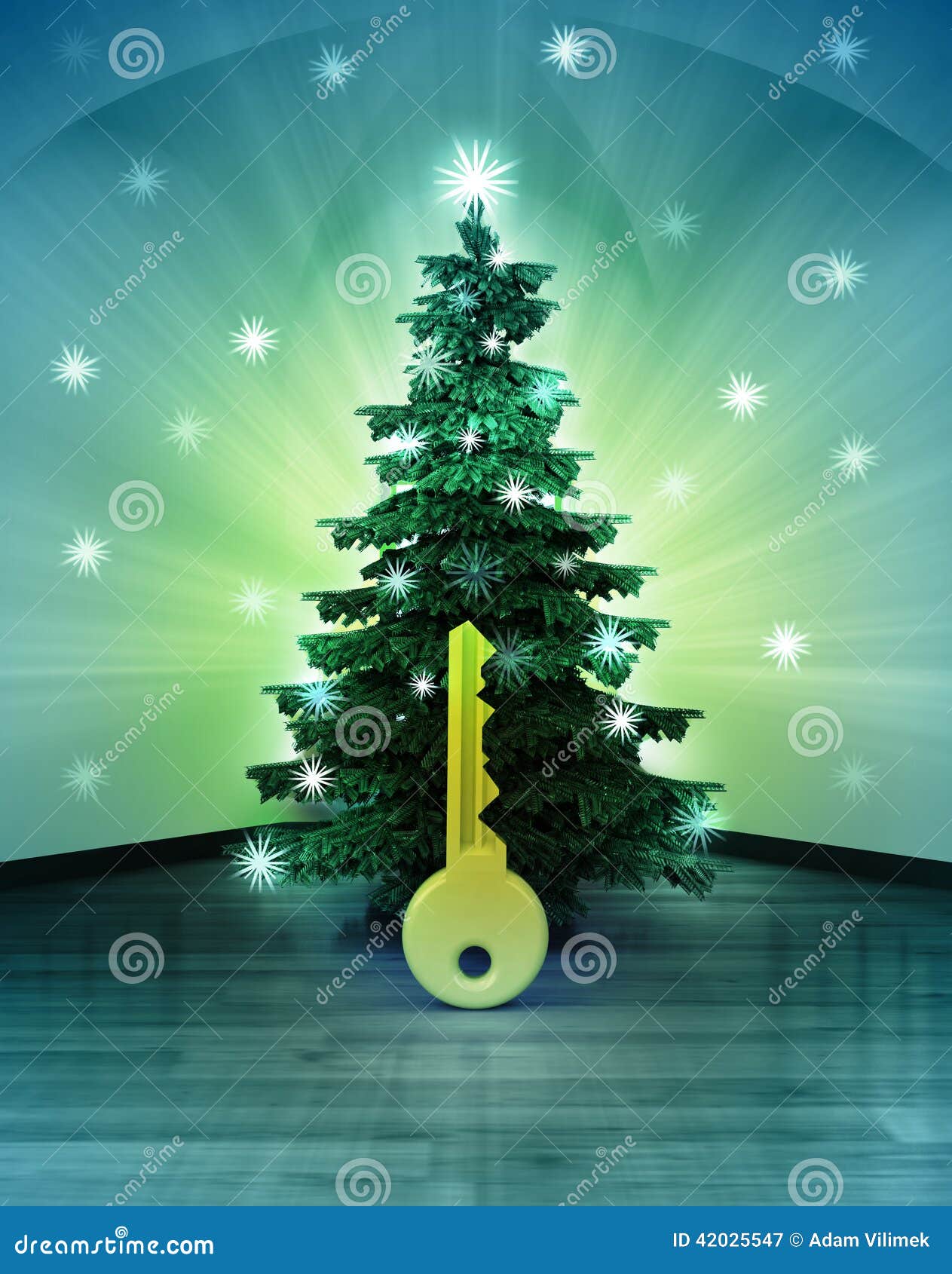 Heavenly Space with Key To Glittering Xmas Tree Stock Illustration ...