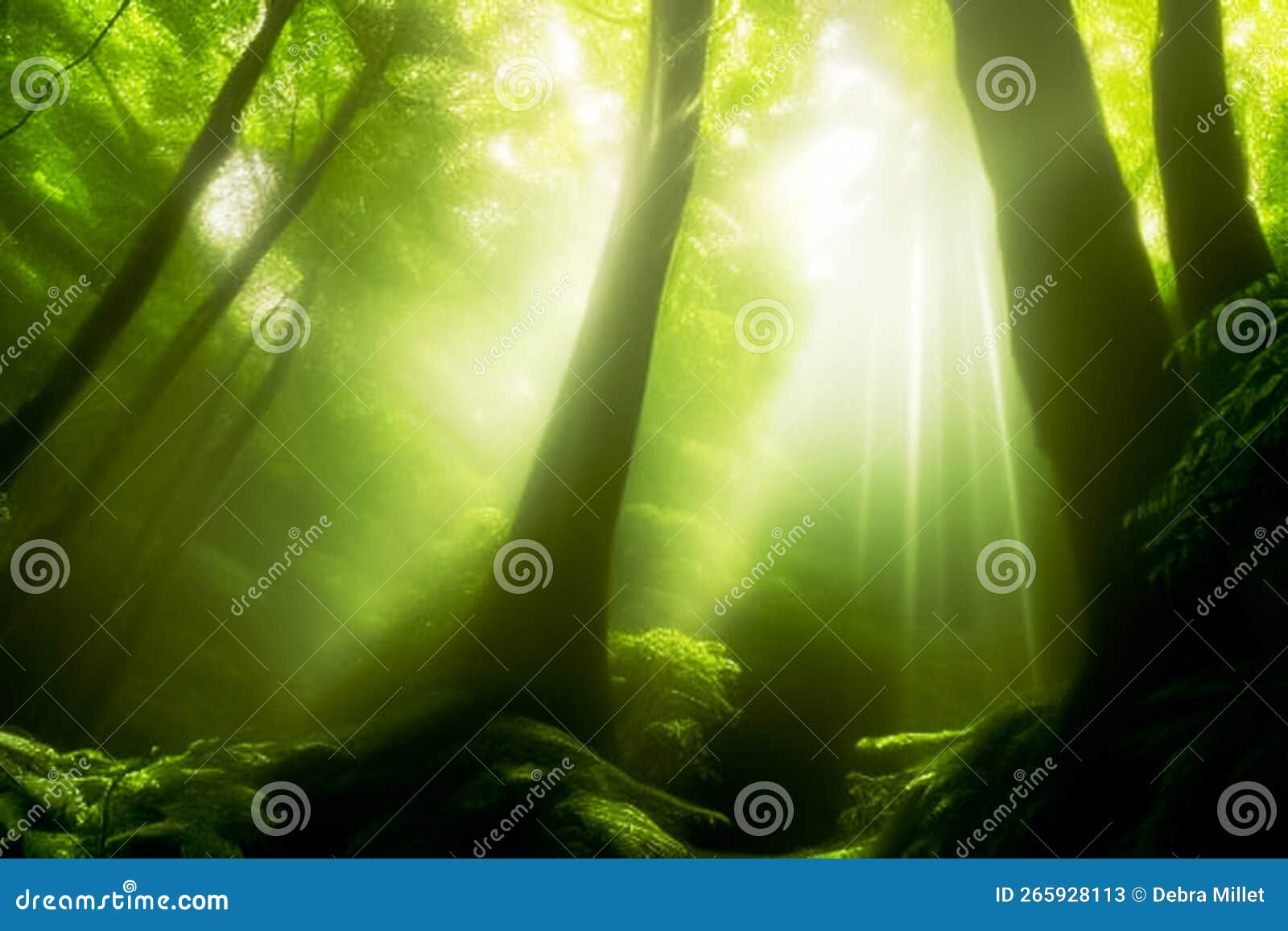 Heavenly Sunlight Glow in a Dense Forest Stock Image - Image of ...