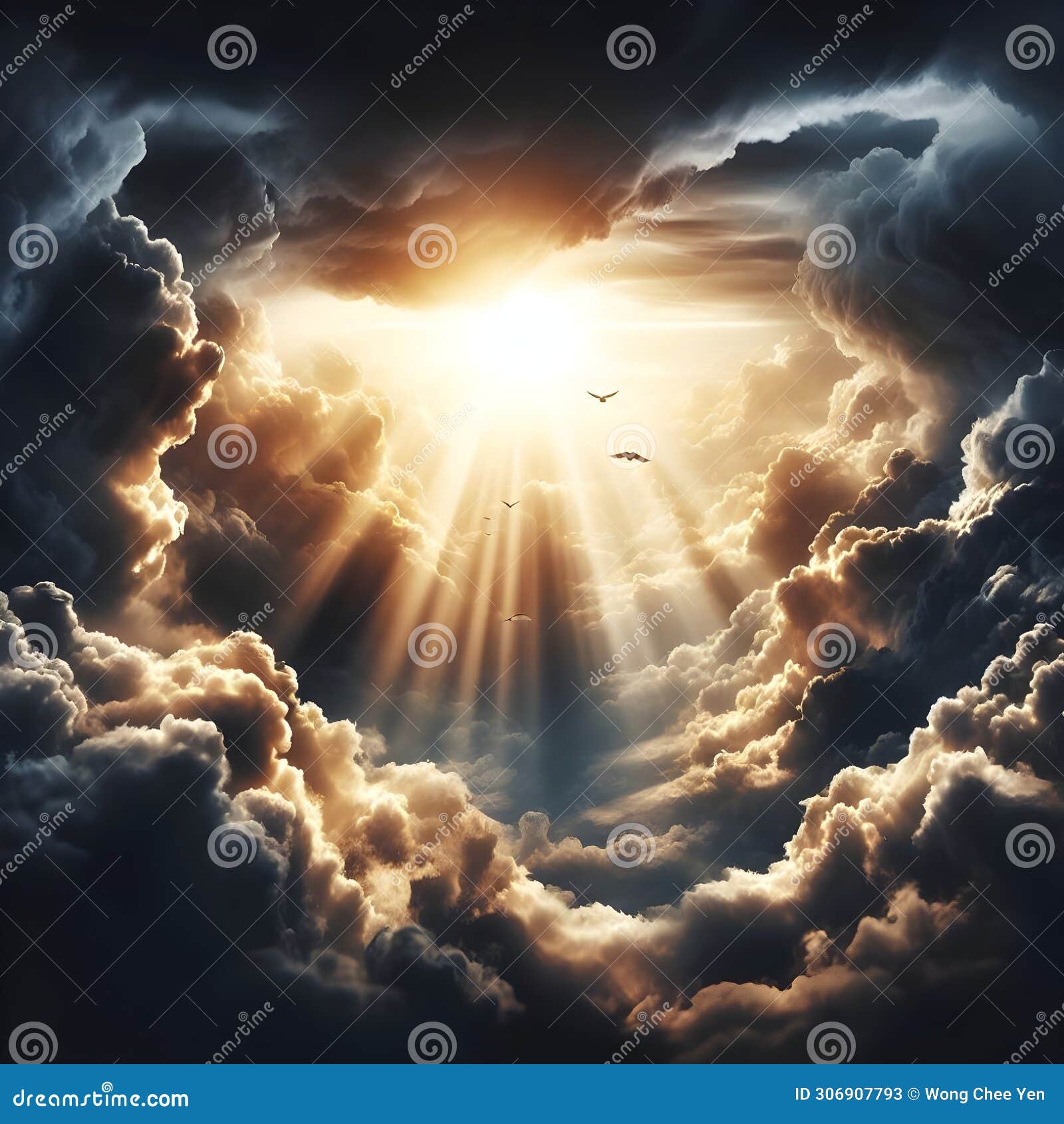 Heavenly Sunlight Shining through Dark Stormy Clouds Stock Image ...