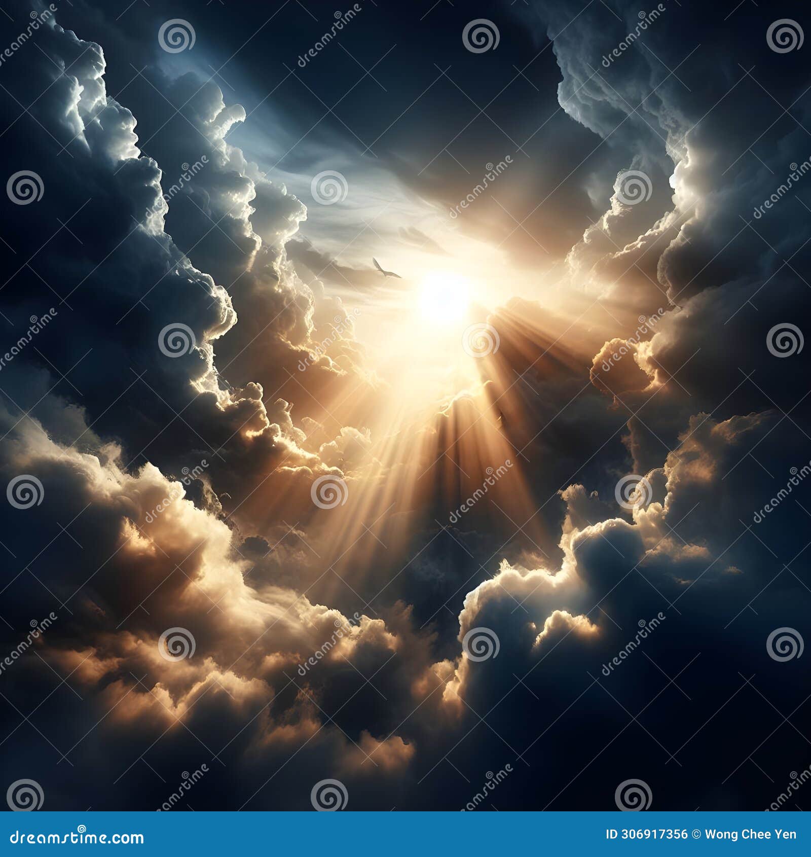 Heavenly Sunlight Shining through Dark Stormy Clouds Stock Illustration ...