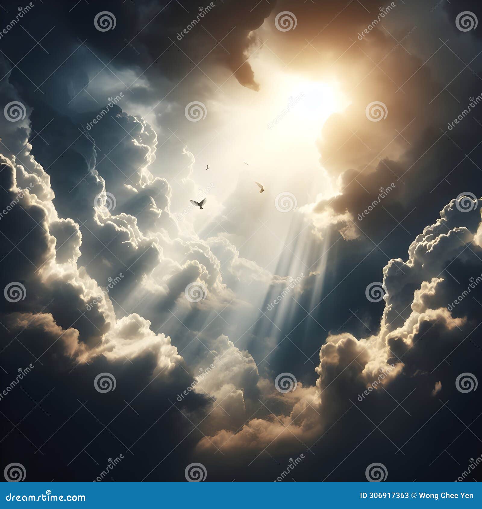 Heavenly Sunlight Shining through Dark Stormy Clouds Stock Illustration ...