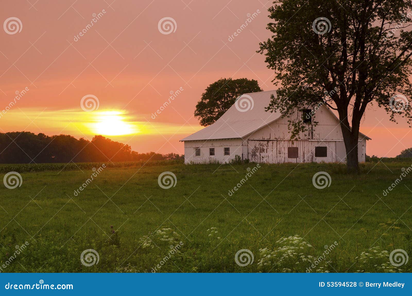 Heavenly sunset over barn stock photo. Image of closeup - 53594528