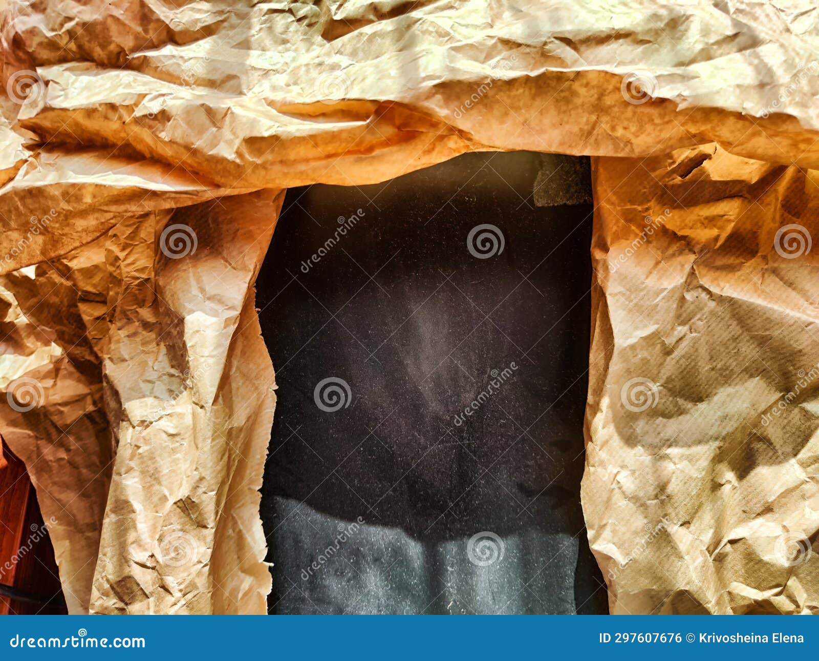 Heavily Crumpled Textured Kraft Paper with a Black Smooth Insert in ...