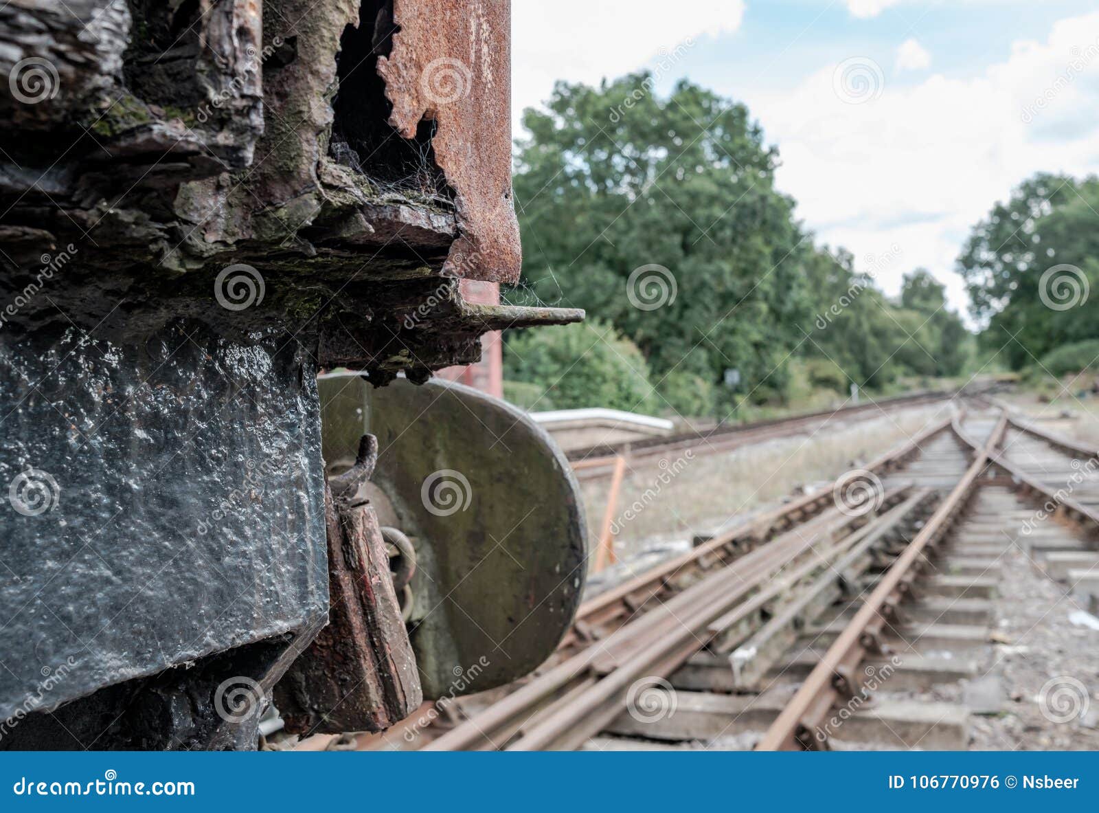 Abstract View of a Heavily Rusted and Old Steam Locomotive on a Railway ...