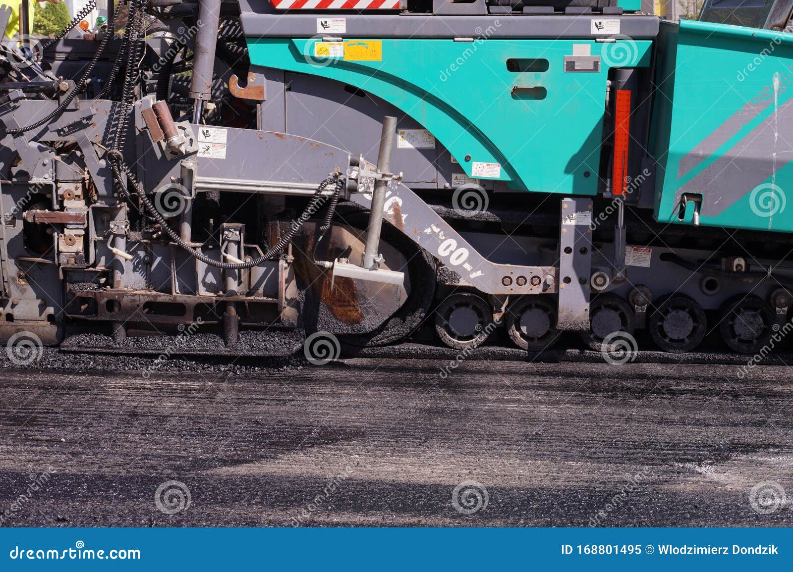 Heavy Asphalt Laying Machine during Work. Road Construction Stock Image ...