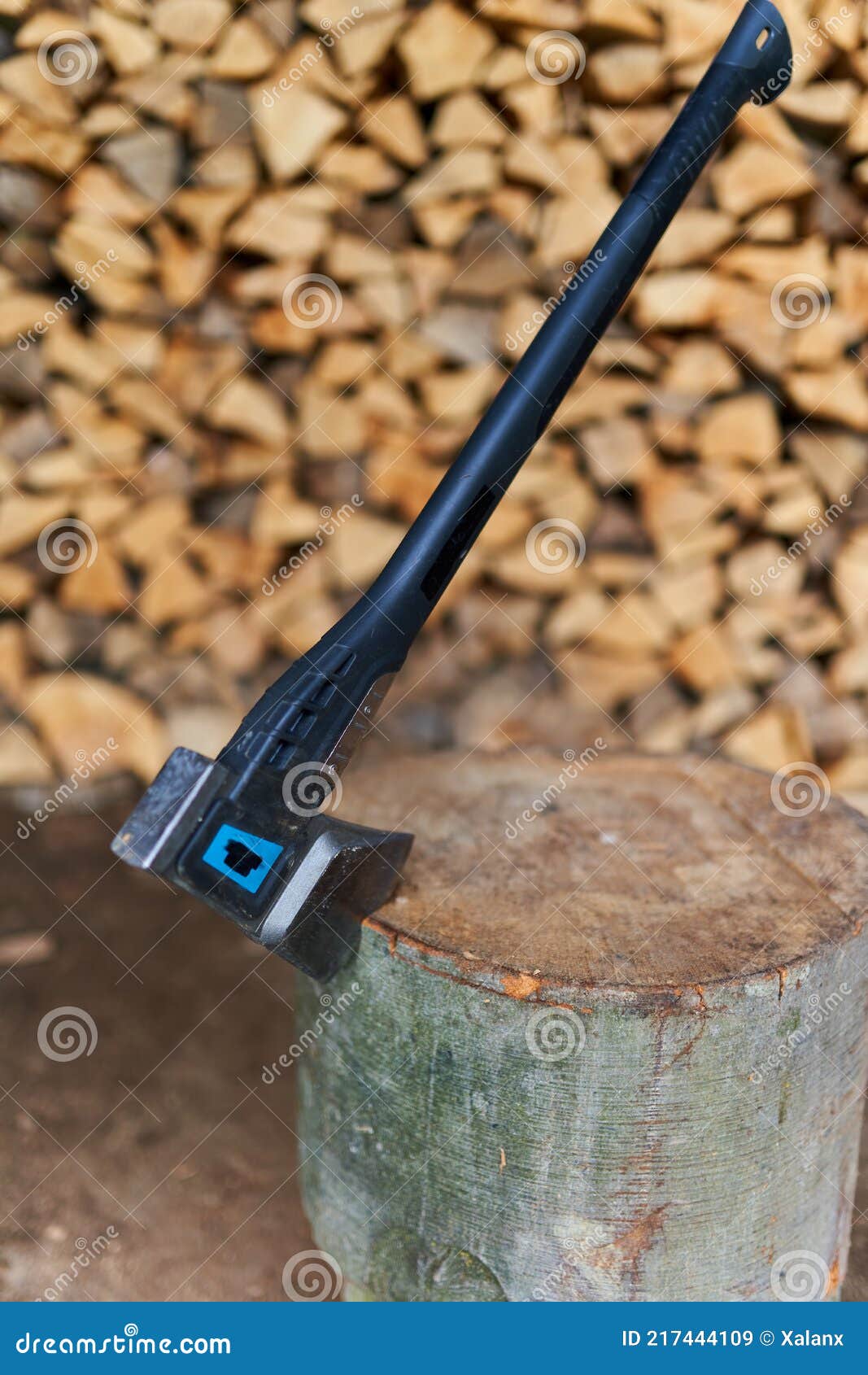 Heavy ax and split wood stock image. Image of bark, large - 217444109