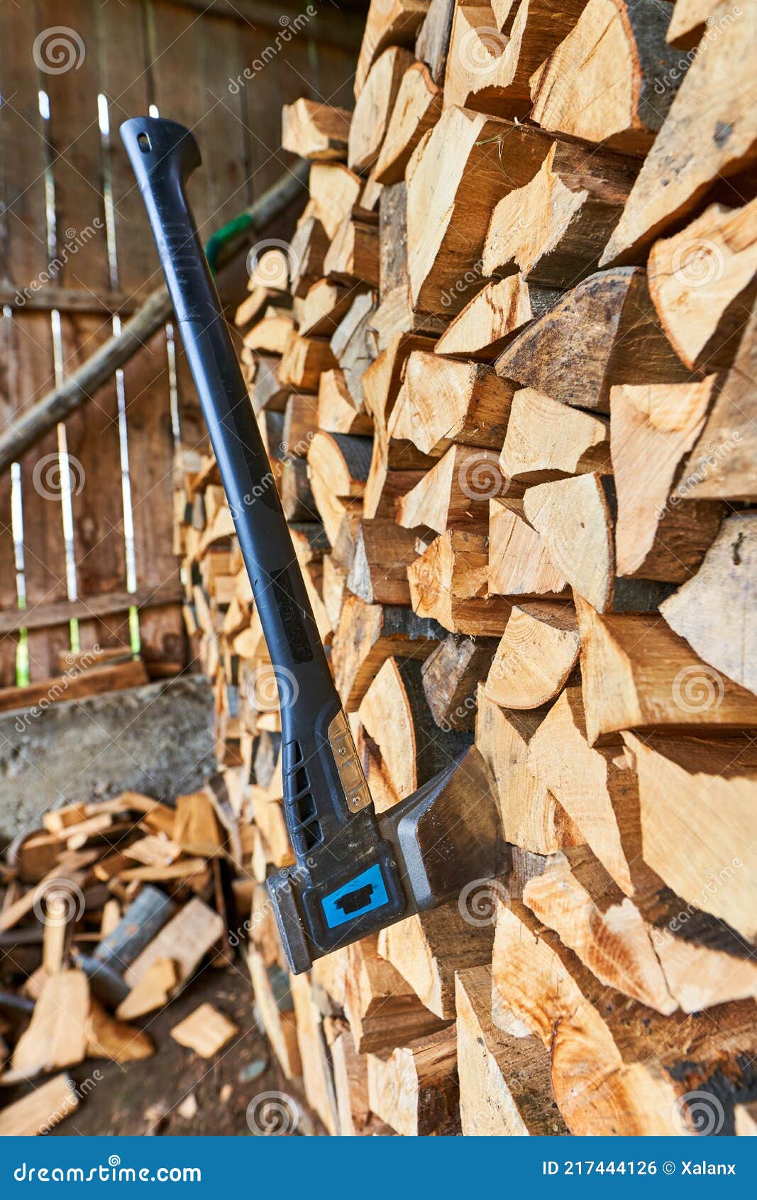 Heavy ax and split wood stock photo. Image of industry - 217444126