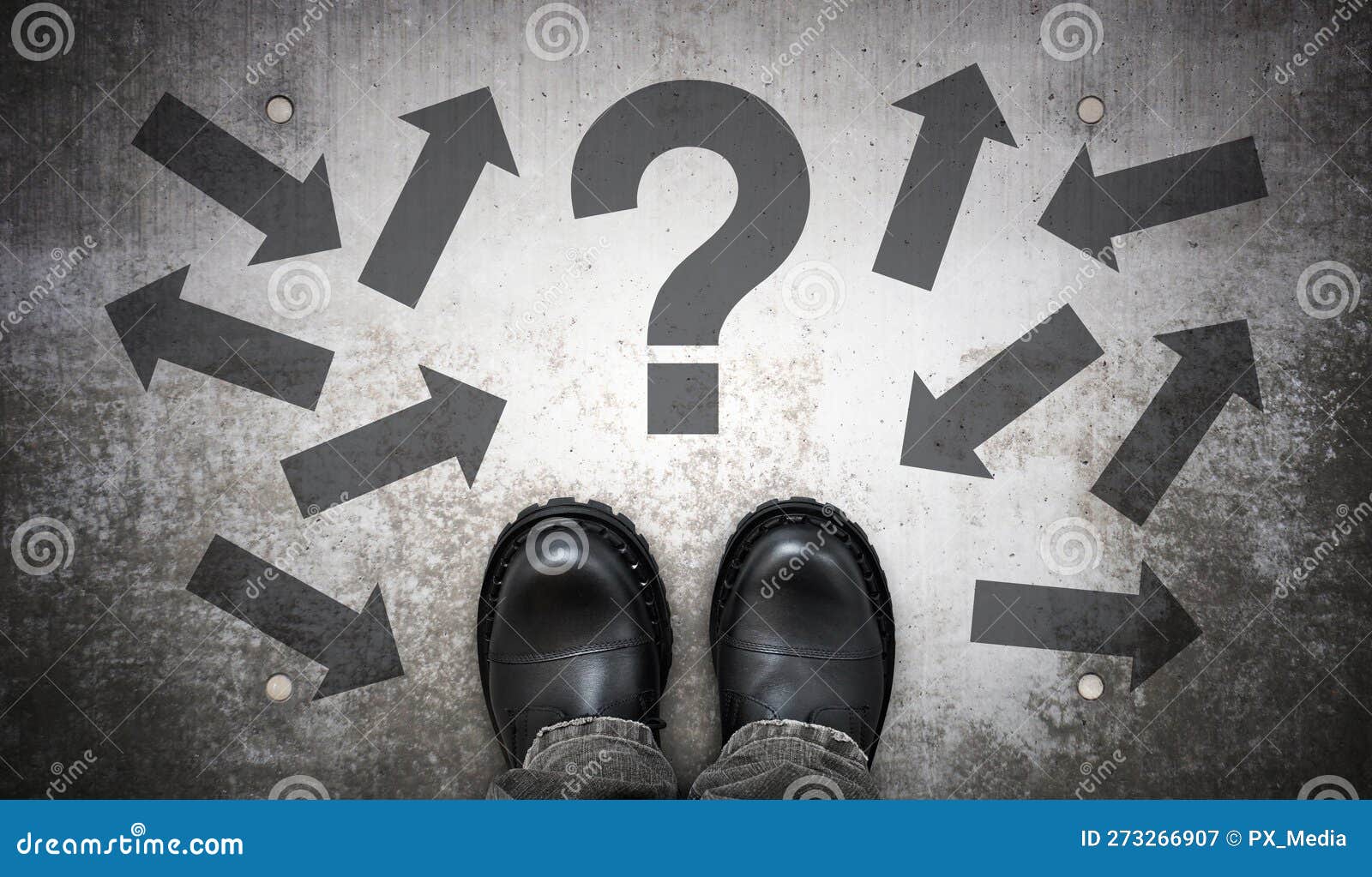 Heavy Black Leather Boots, Question Mark and Many Arrows Stock Image ...